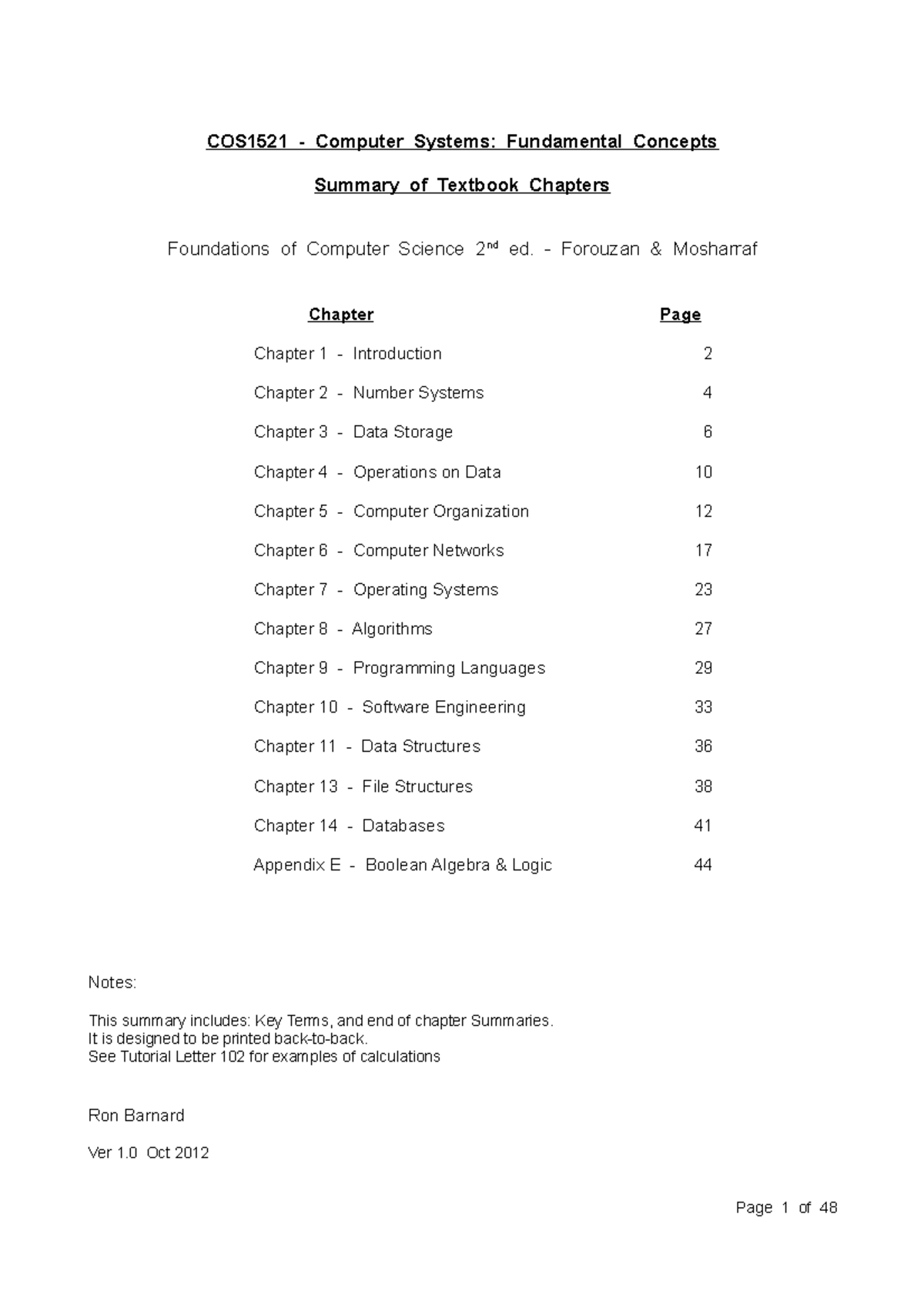 COS1521-summary - PLain summaries for definitions - COS1521 - Computer Systems: Fundamental ...