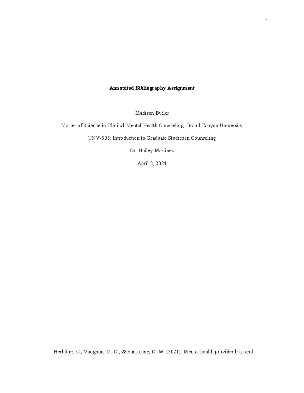 Annotated Bib - Annotated Bibliography Assignment Madison Butler Master ...