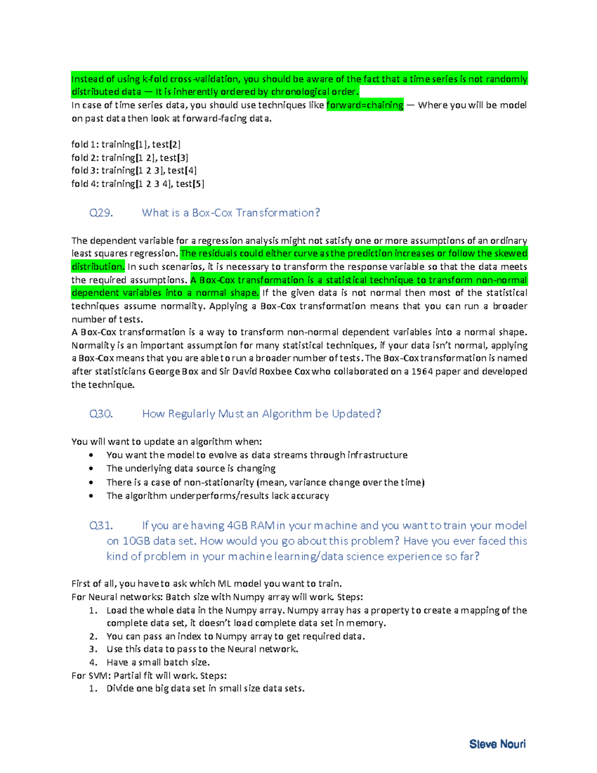 Data science question and answers-4 - Instead of using k-fold cross ...