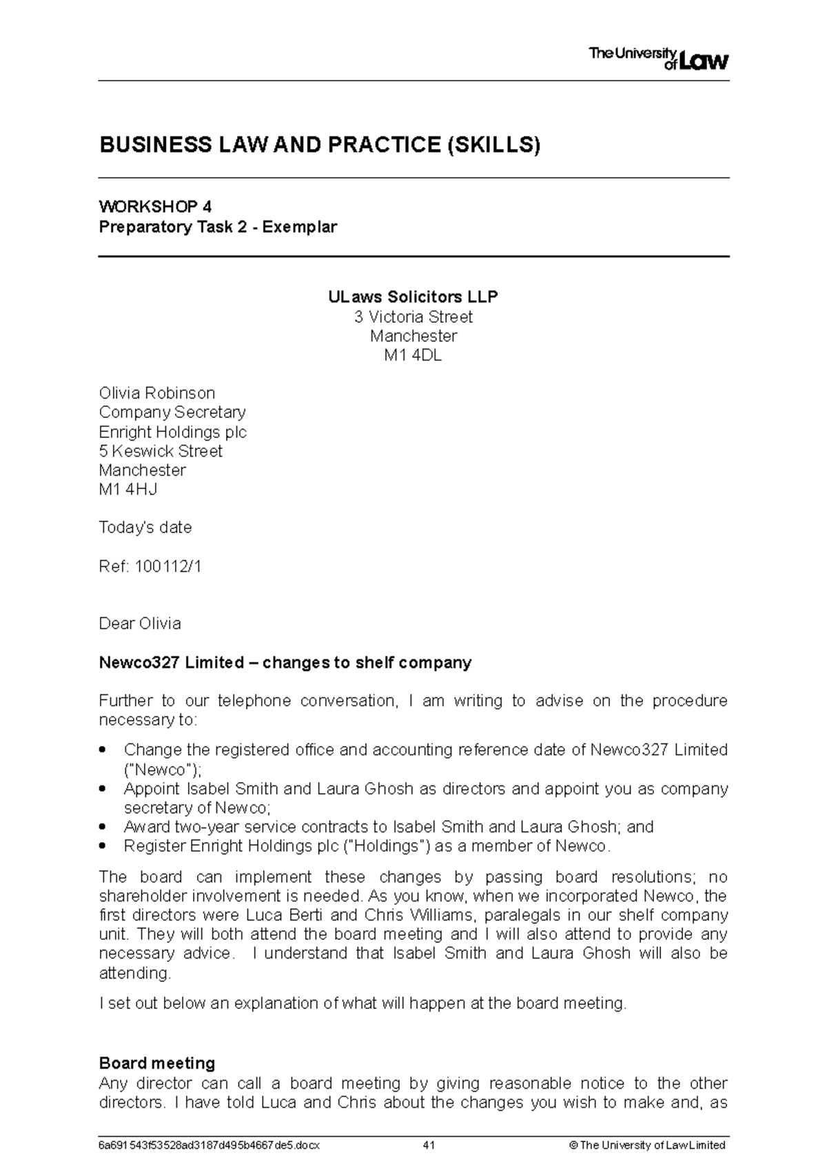 BLP 4 Task 2 Exemplar - BUSINESS LAW AND PRACTICE (SKILLS) WORKSHOP 4 ...