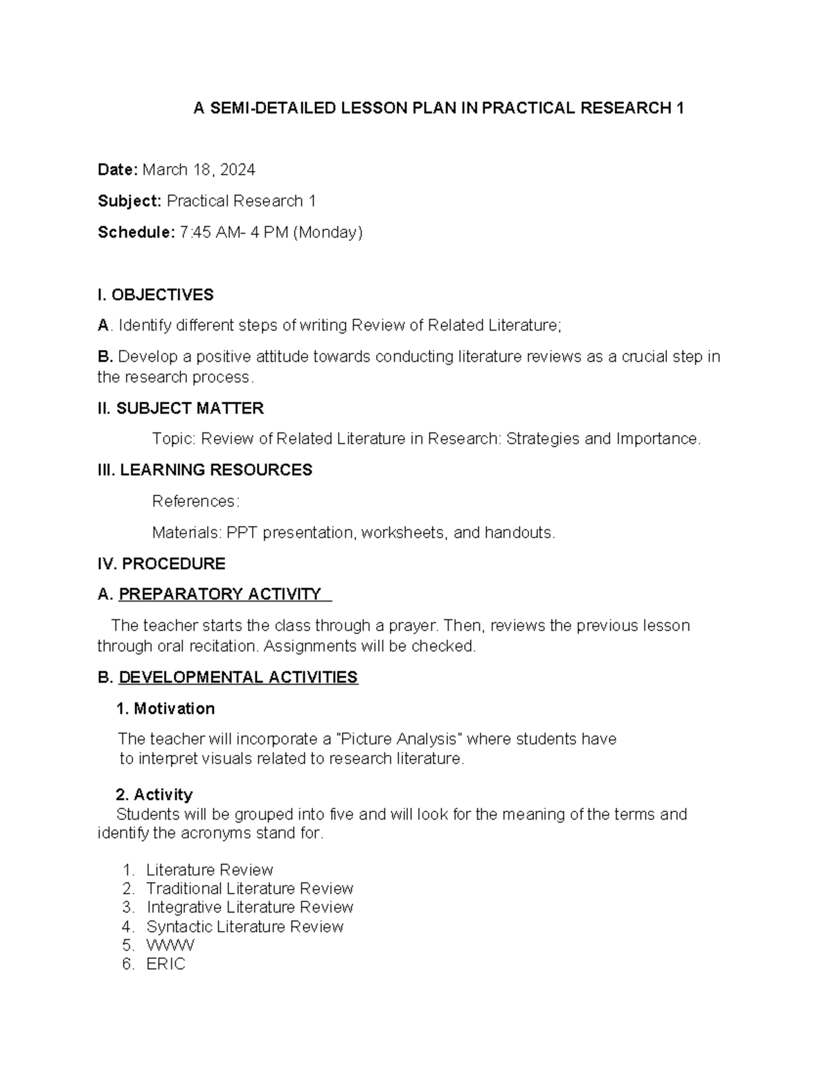 RRL-LP - These are the lesson plans and activities you may use. - A ...