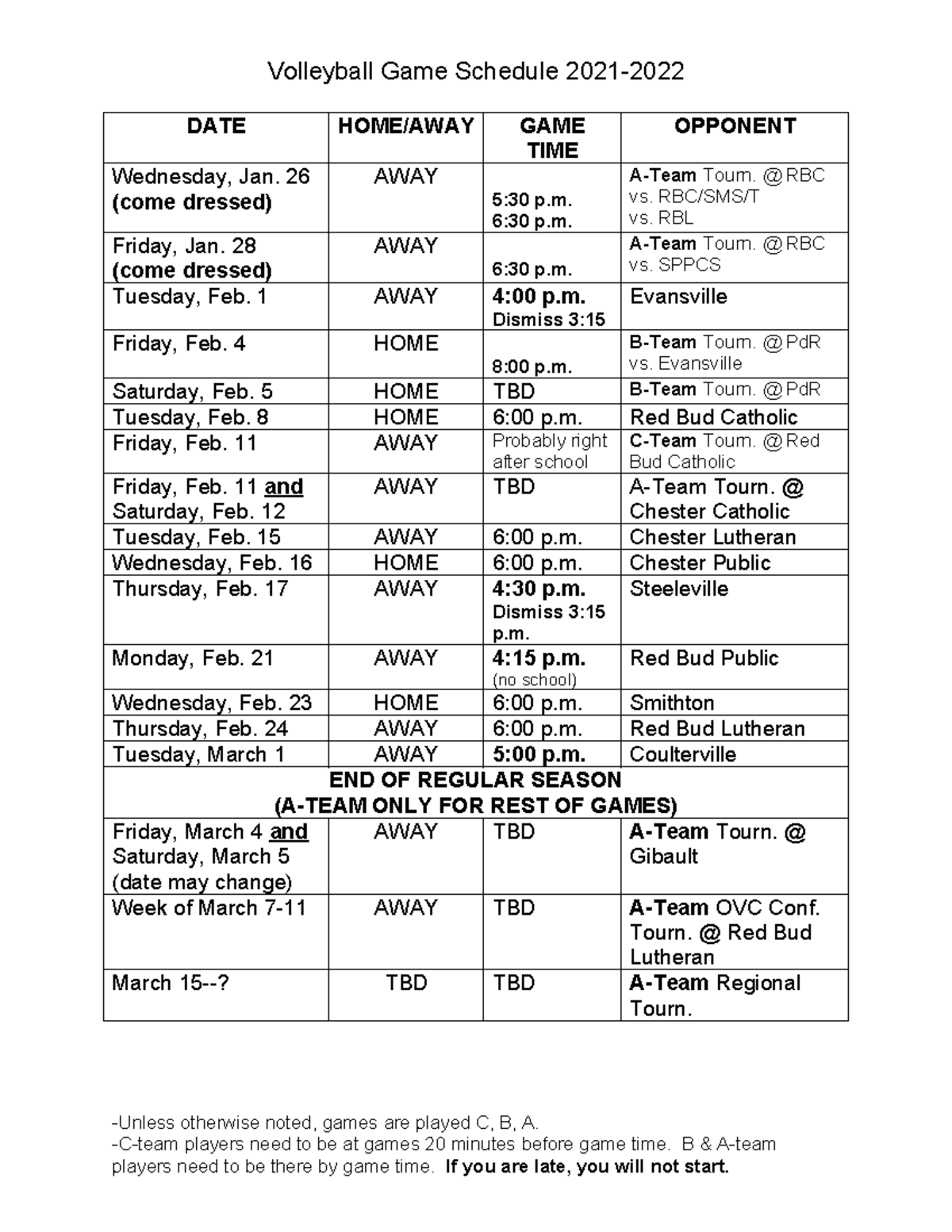 Volleyball Game Schedule 21-22 - Volleyball Game Schedule 2021- DATE ...