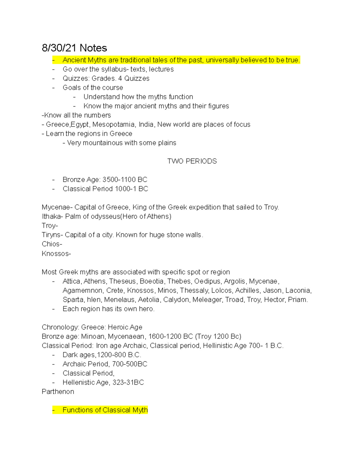 Mythology Notes eliad - 8/30/21 Notes Ancient Myths are traditional ...