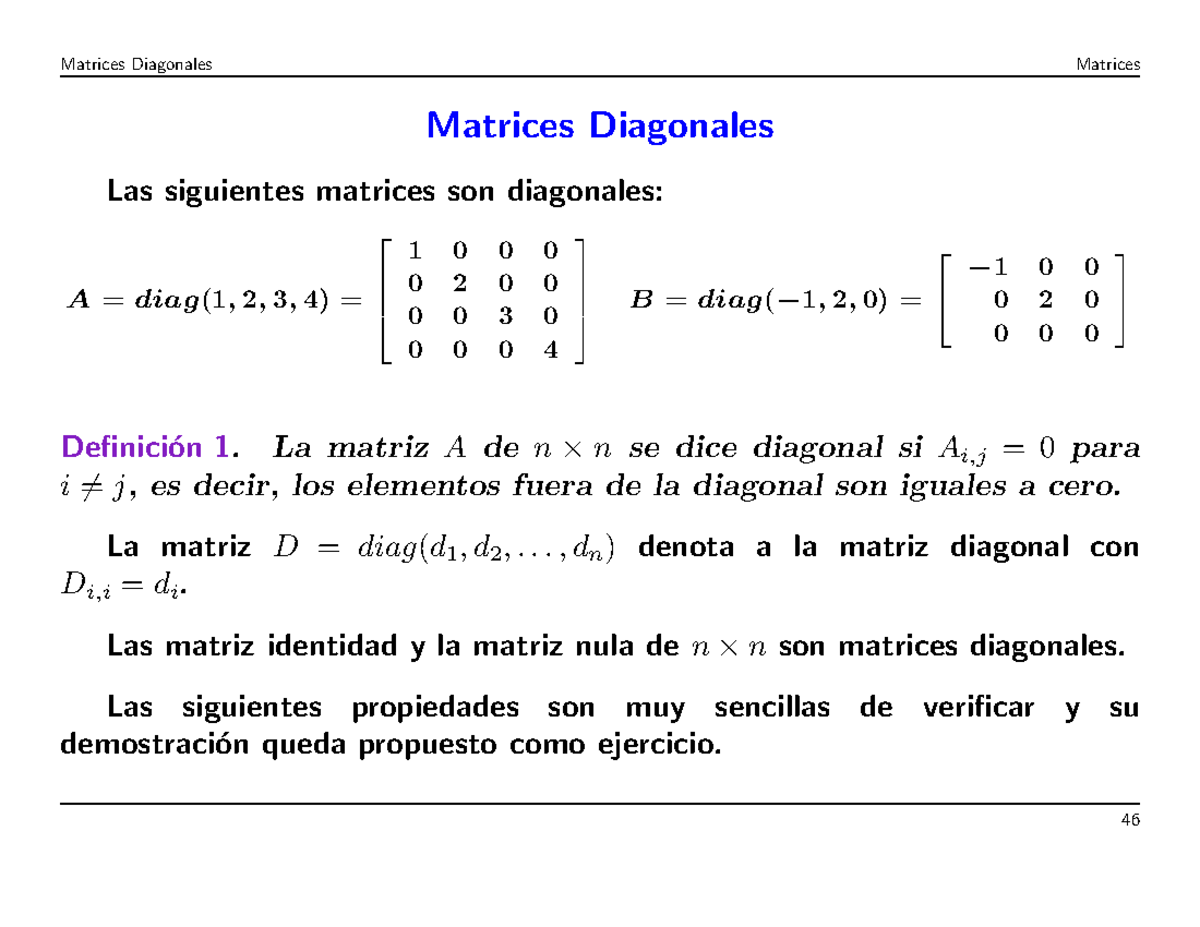 Apunte 1 - limites - Matrices Diagonales Matrices Matrices Diagonales ...