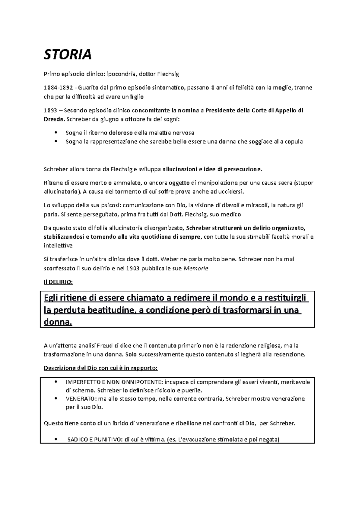 CASO Clinico Schreber_Freud - STORIA Primo episodio clinico: ipocondria ...