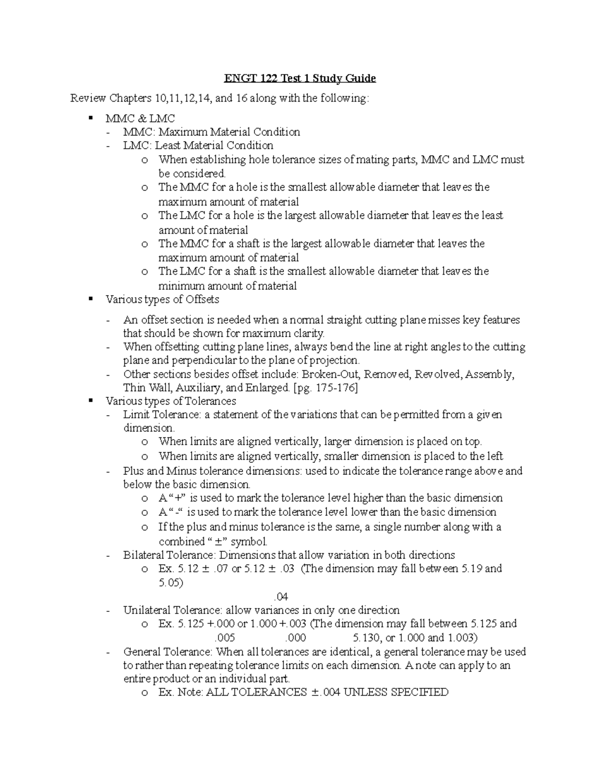 ENGT 122 Test 1 Study Guide - ENGT 122 Test 1 Study Guide Review ...