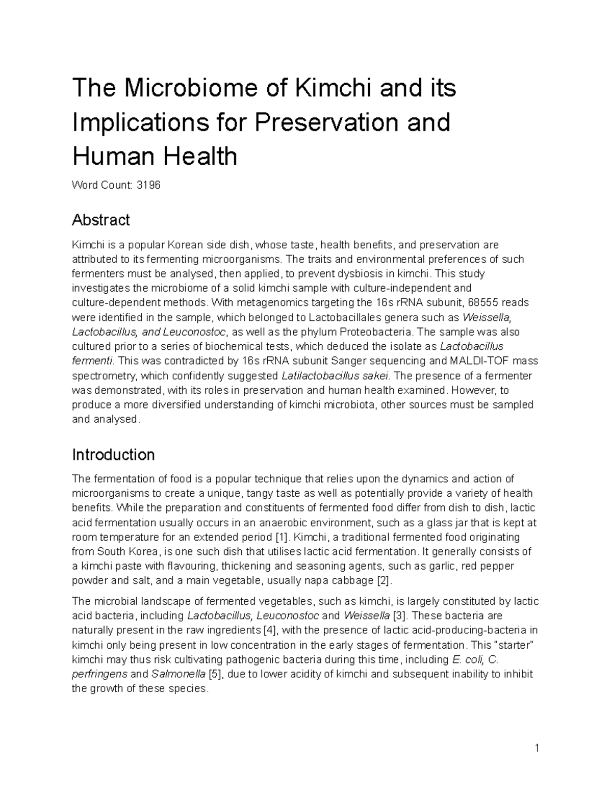 MICR2011 Final Report - The Microbiome of Kimchi and its Implications ...