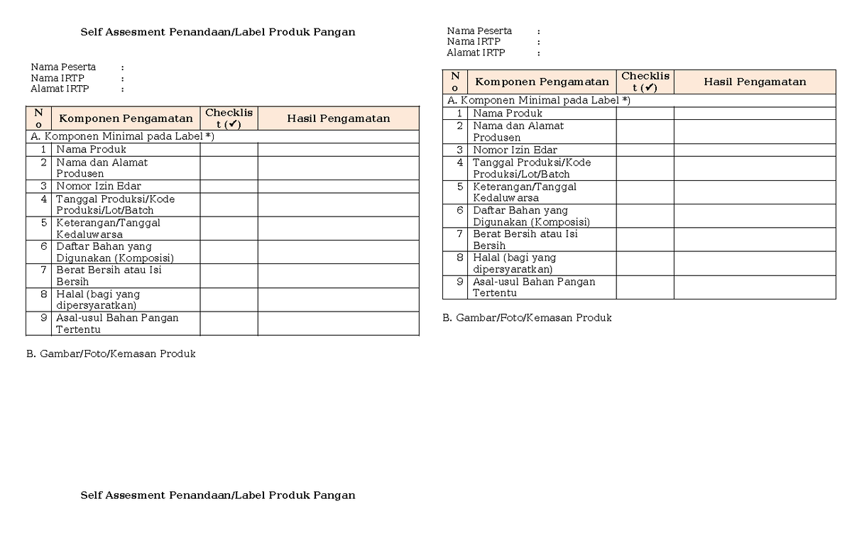 Self Assesment Label - good - Self Assesment Penandaan/Label Produk ...