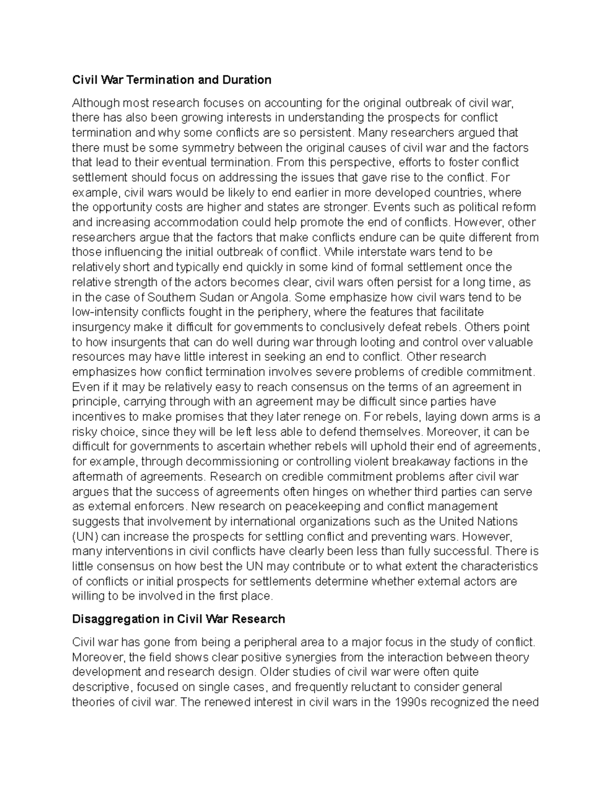 Civil War Termination and Duration - Civil War Termination and Duration ...