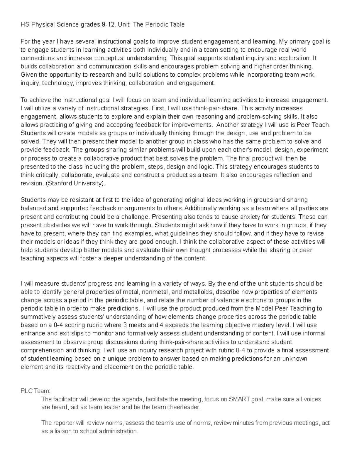 OOM1 TASK 1 - assignment - HS Physical Science grades 9-12. Unit: The ...