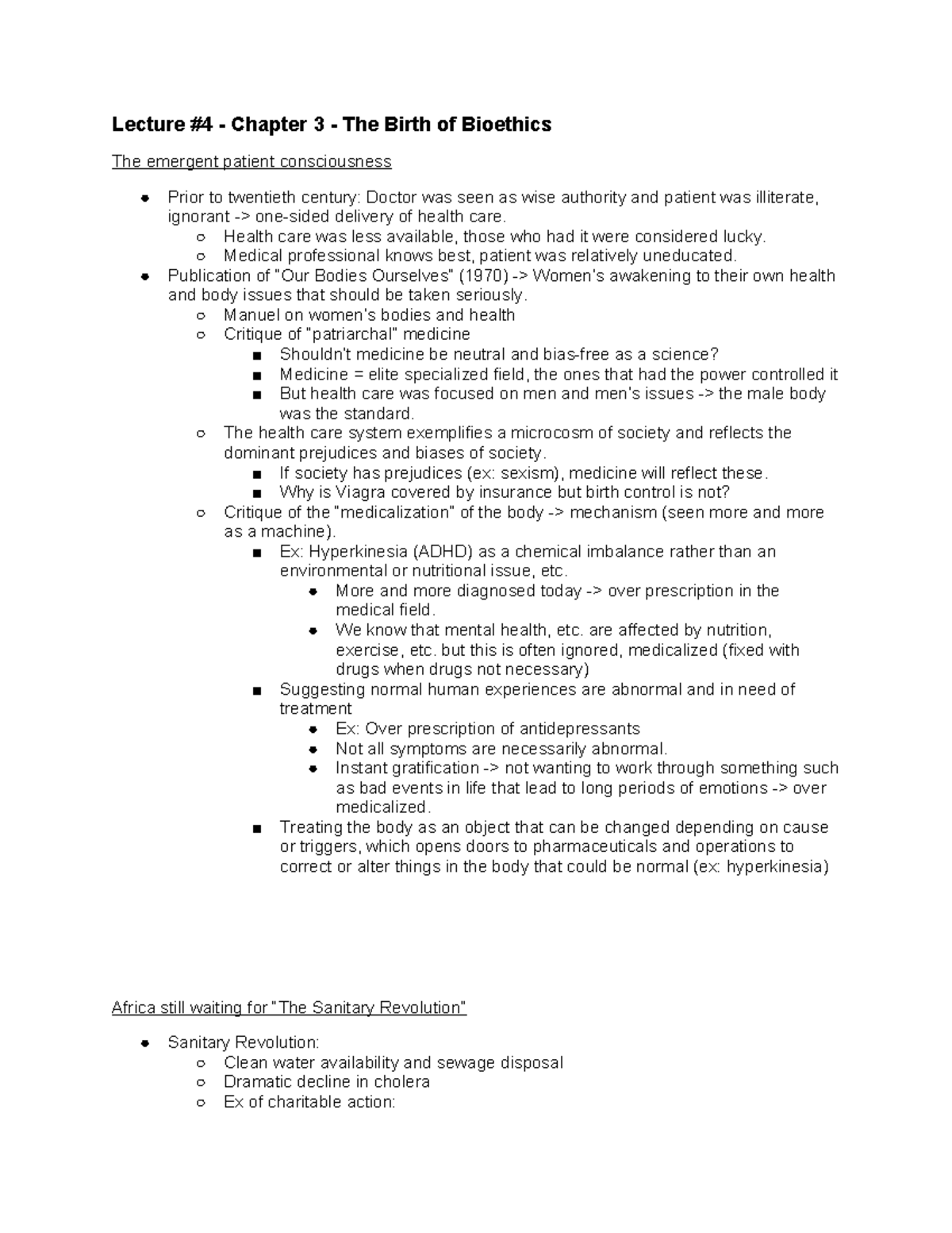 PHI 2396 - Lec4 notes - Lecture #4 - Chapter 3 - The Birth of Bioethics ...