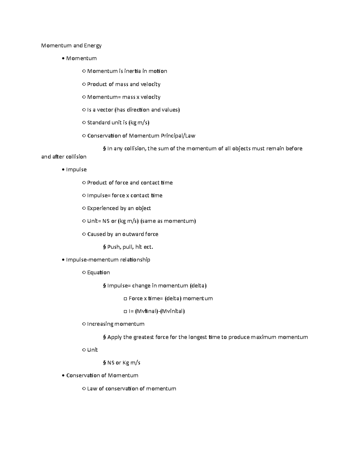 Momentum Energy and Conservation Laws - Studocu