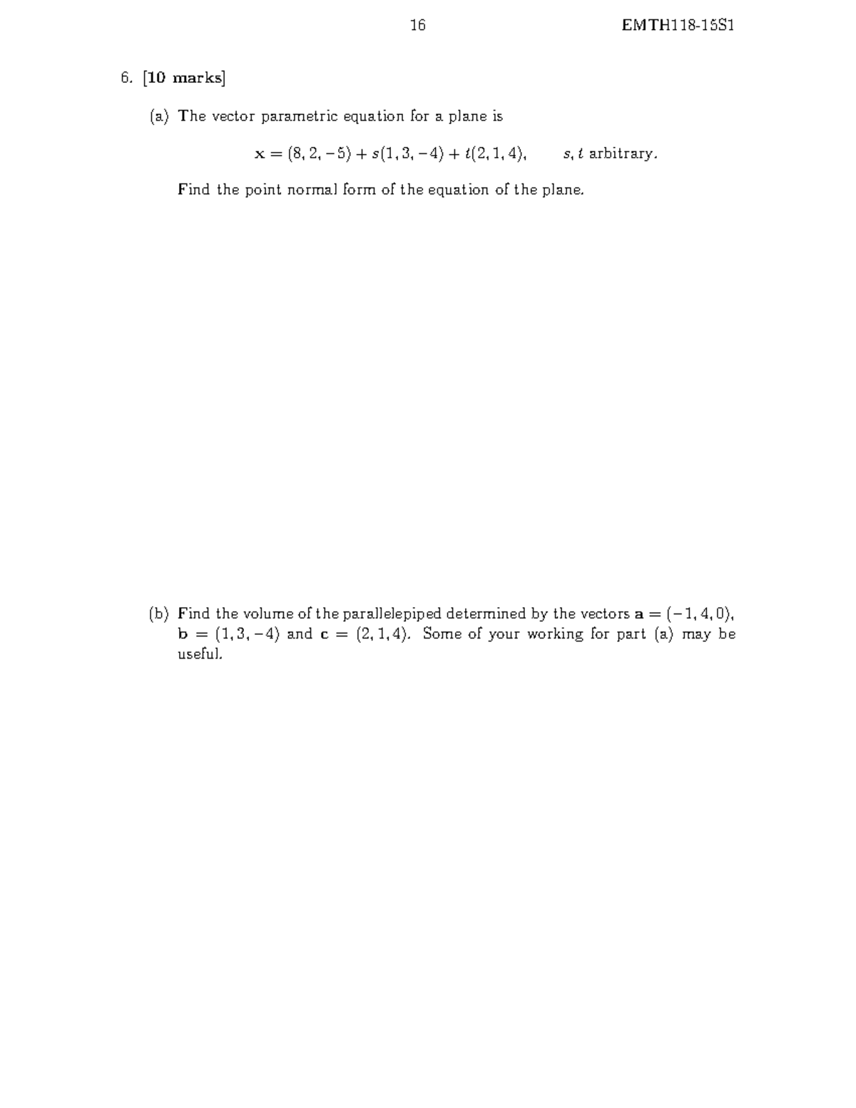 practice questions for geometry - [10 marks] (a) The vector parametric ...