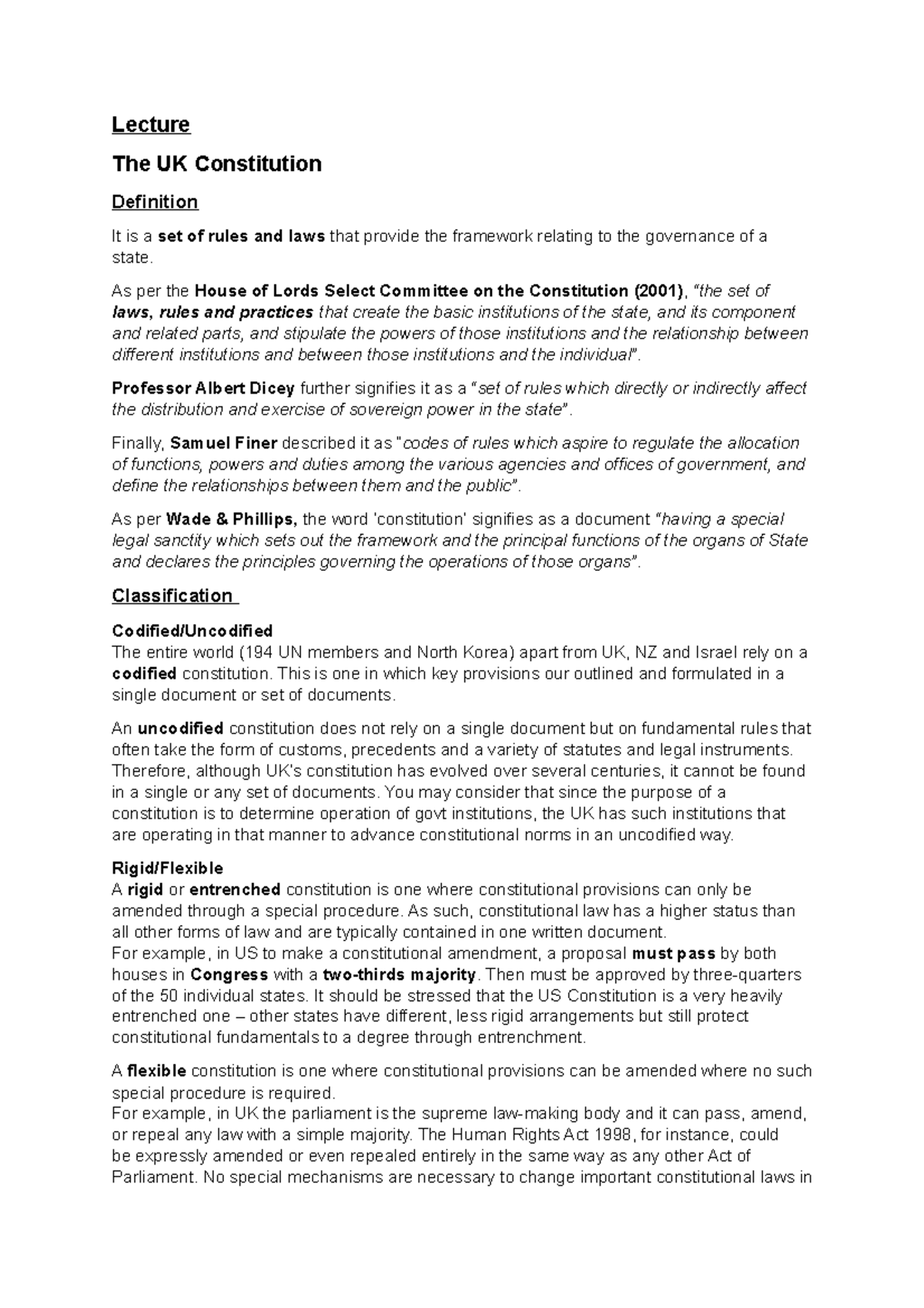The UK Constitution copy - Lecture The UK Constitution Definition It is ...