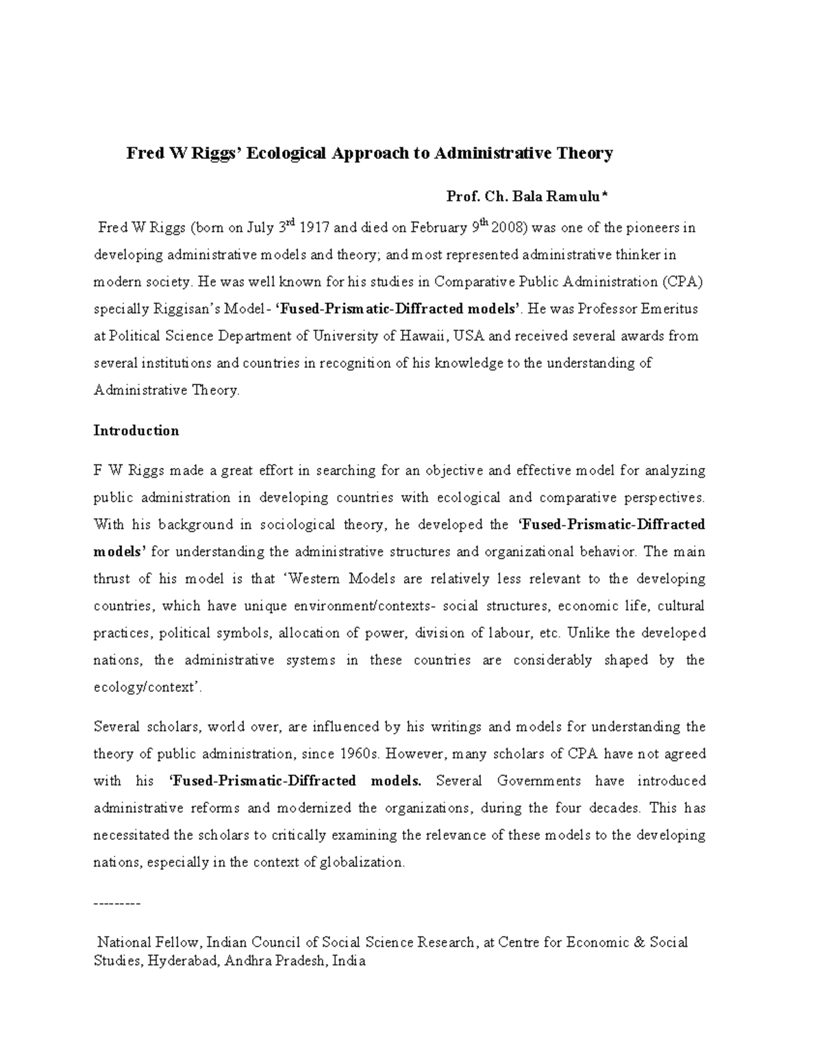 146537024115.ET - useful - Fred W Riggs’ Ecological Approach to ...