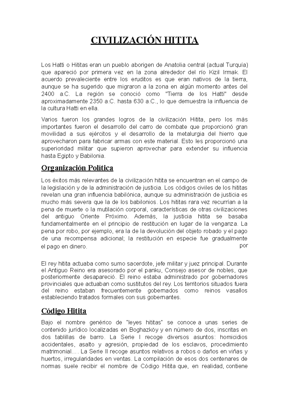 Civilización Hitita - Trabajo semana 5 - CIVILIZACIÓN HITITA Los Hatti ...