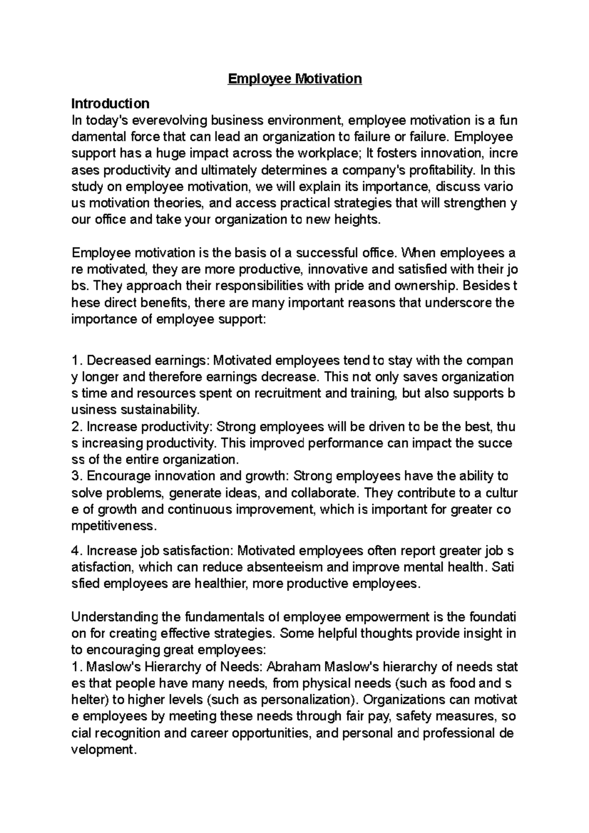 LM Assignment - Employee Motivation Introduction In today's ...