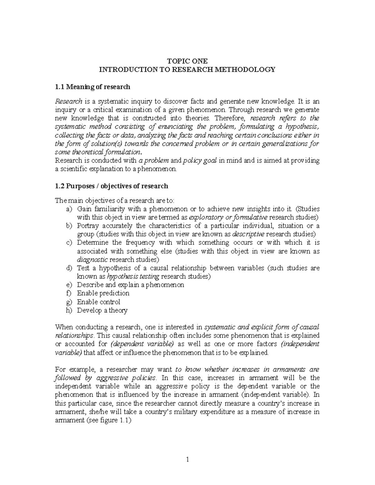 Topic 1 introduction to reserach methods - TOPIC ONE INTRODUCTION TO ...