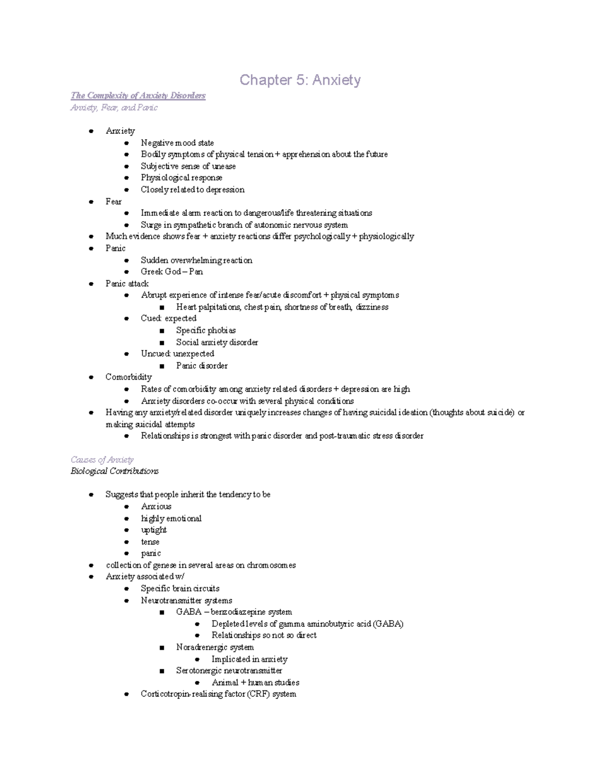 Psychology 2030B Midterm 2 - Chapter 5: Anxiety The Complexity of ...