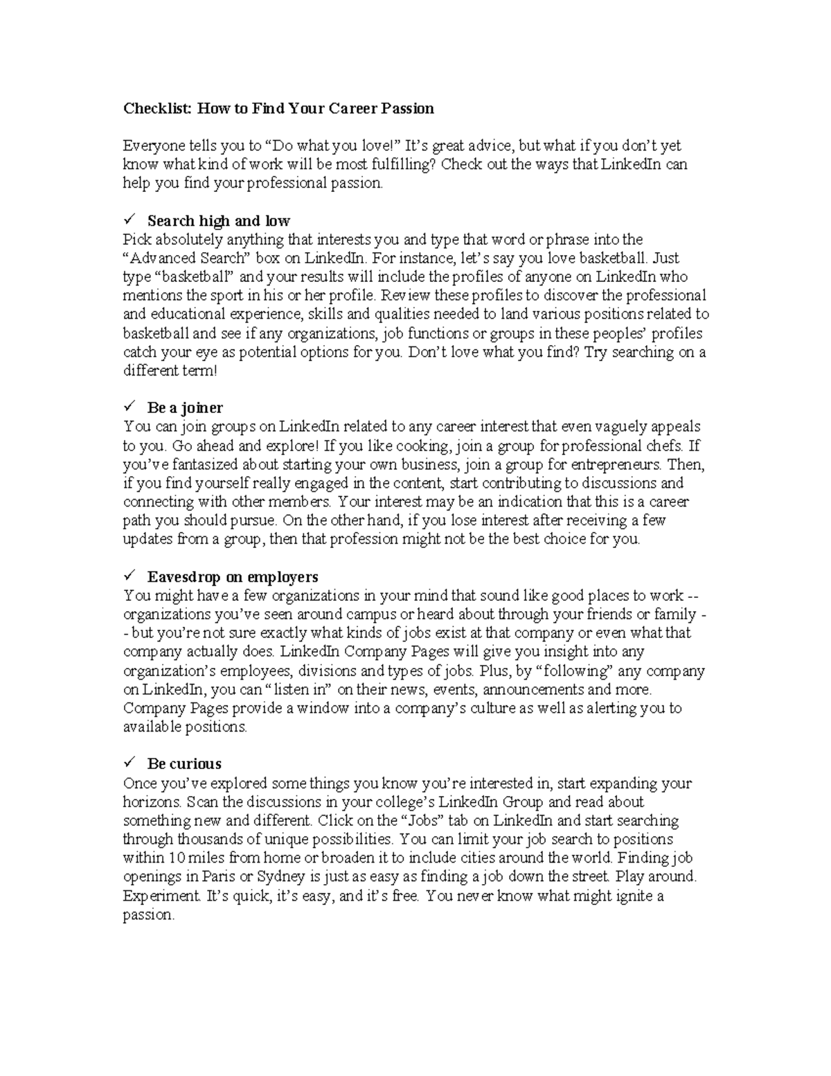 Finding a career passion - Checklist: How to Find Your Career Passion ...