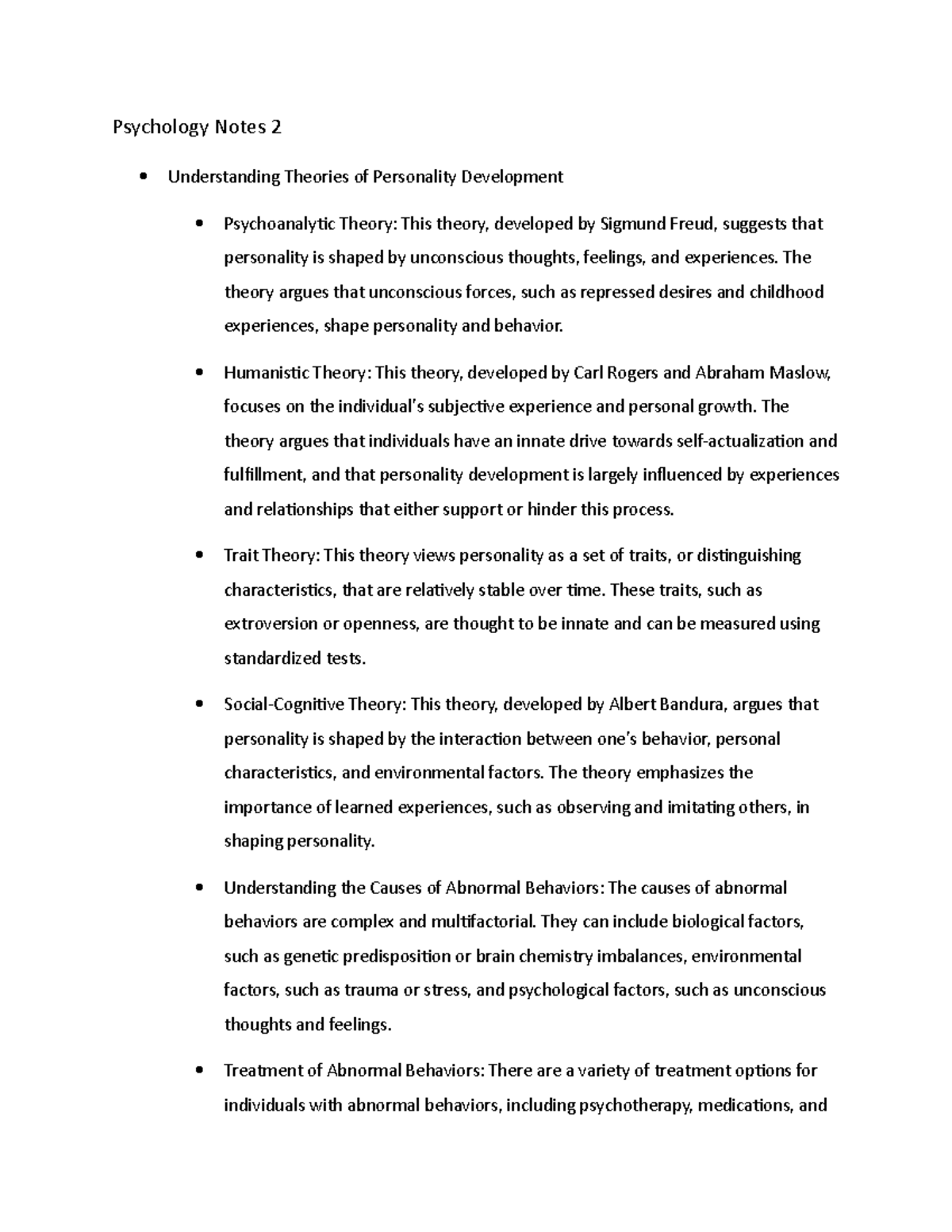 Psychology Notes 2 - The theory argues that unconscious forces, such as ...