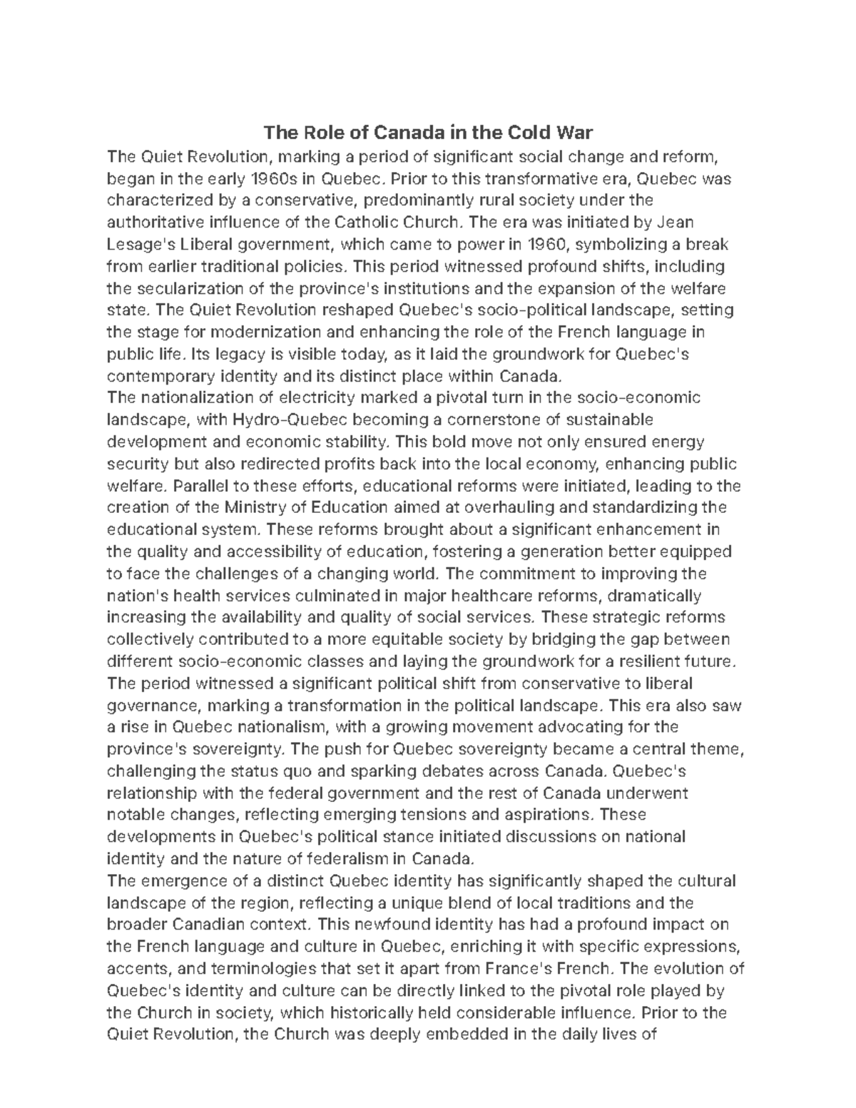 The Role of Canada in the Cold War - Prior to this transformative era ...