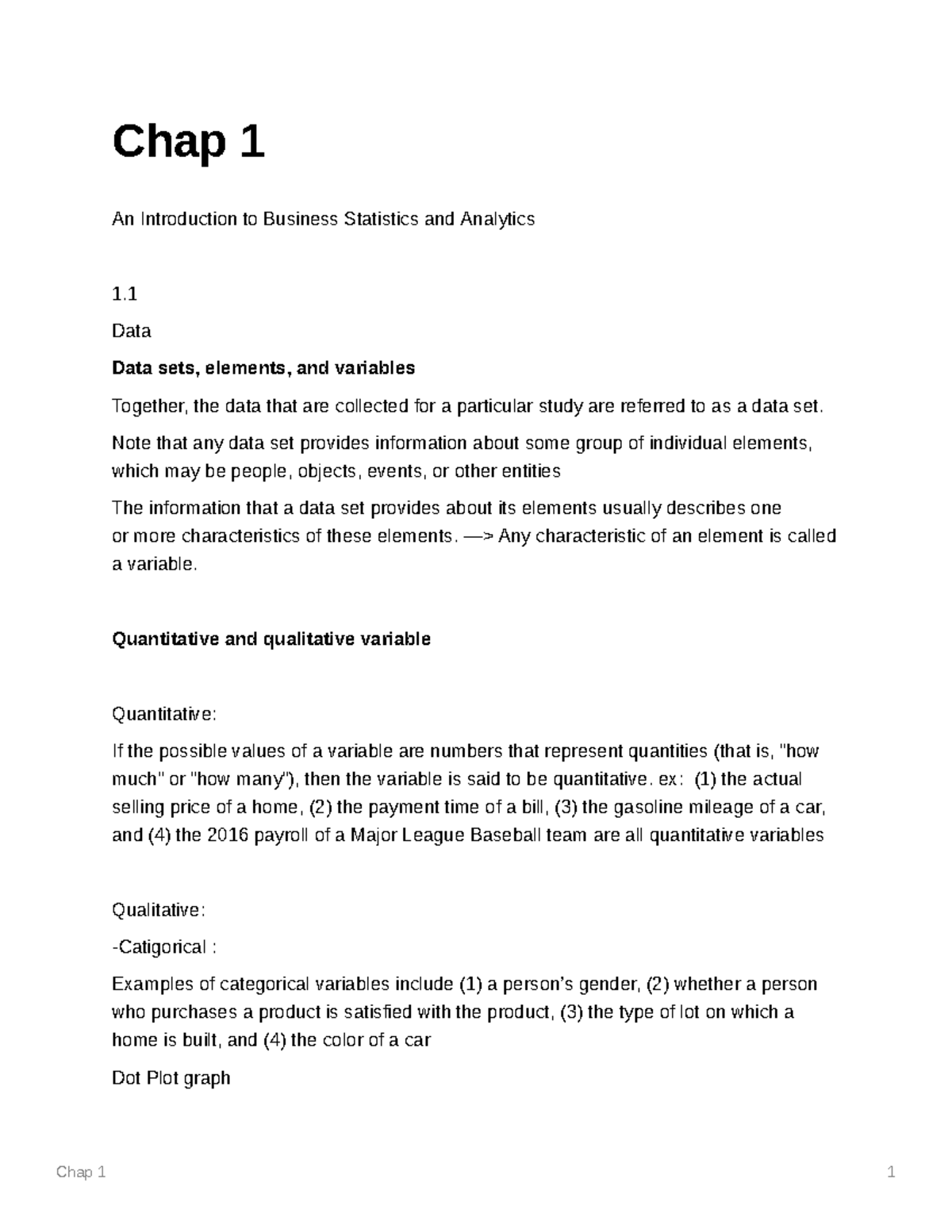 Comm 214 chap 1 notes - Chap 1 An Introduction to Business Statistics ...