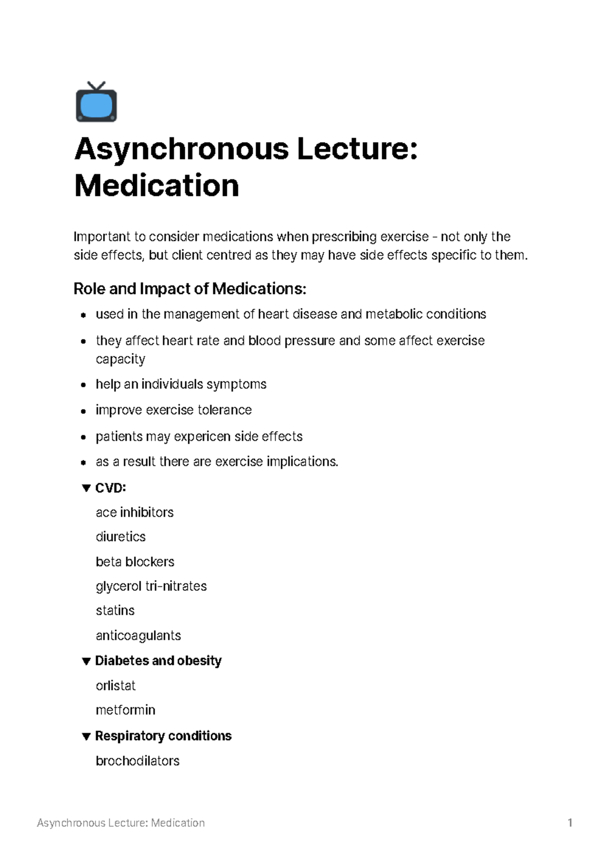 Lecture - Medication - 📺 Asynchronous Lecture: Medication Important to ...
