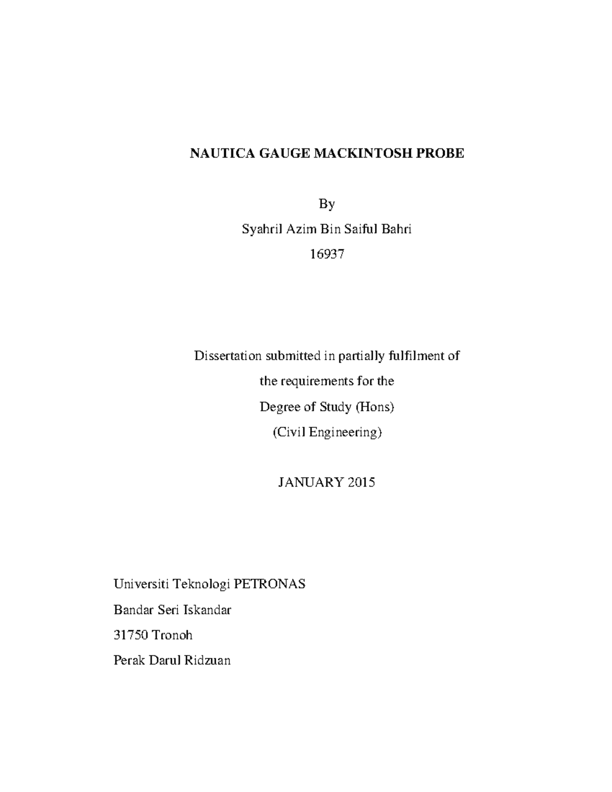 1. Nautica Gauge Mackintosh Probe report. Syahril Azim b Saiful Bahri ...