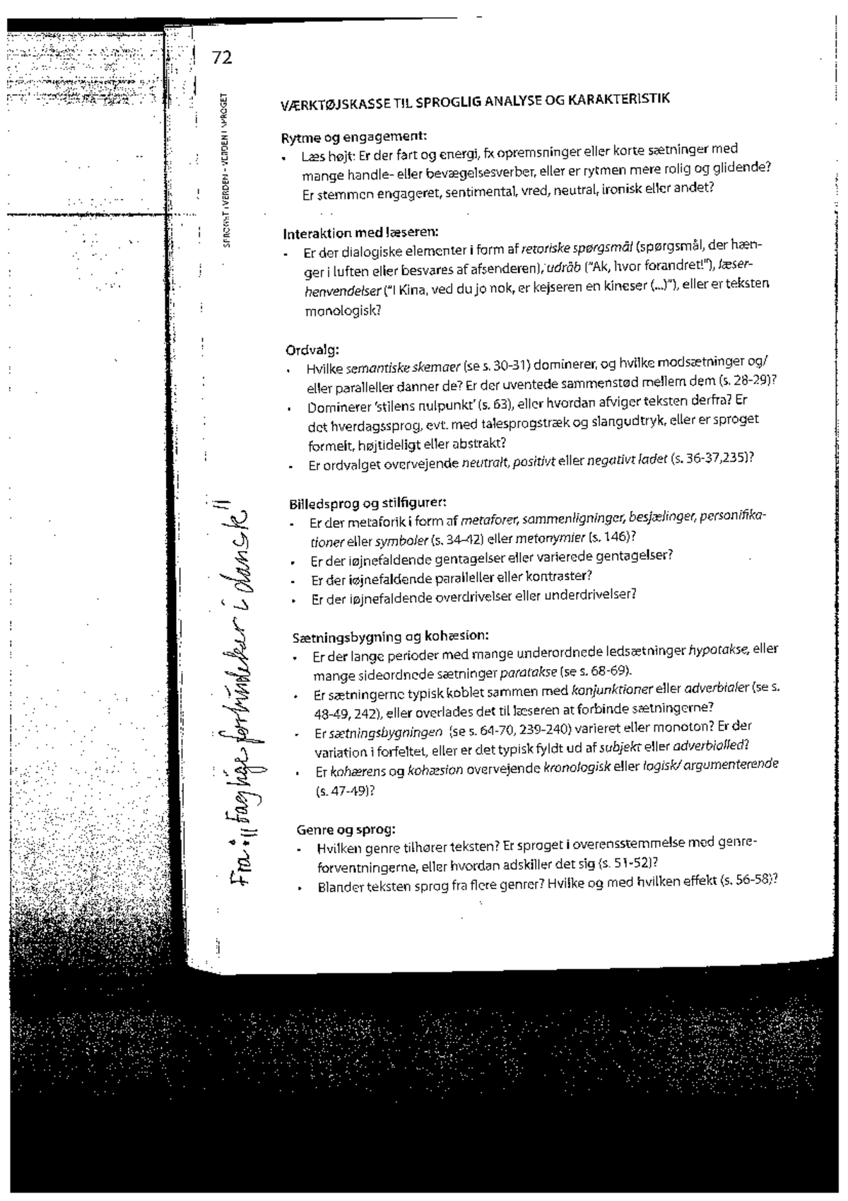 Værktøjskasse til sproglig analyse og karakteristik - Dansk - Studocu