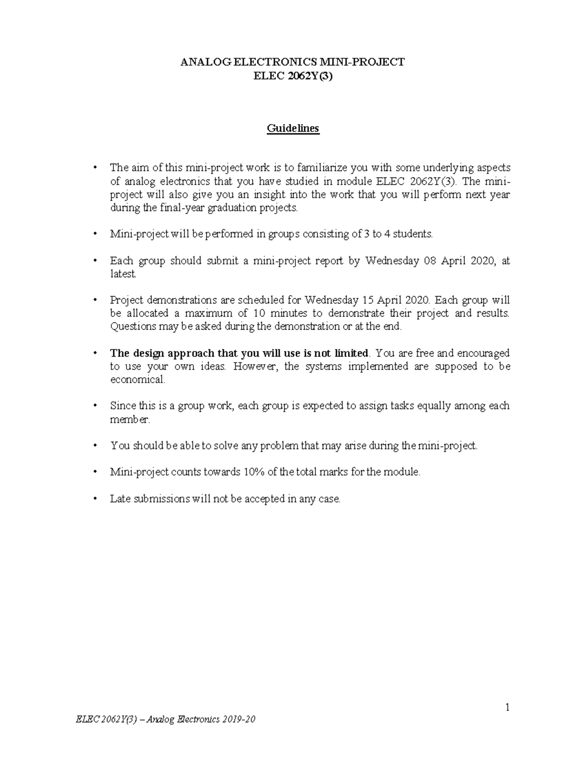 Mini Project 2020 - About electronics circuit - 1 ANALOG ELECTRONICS ...