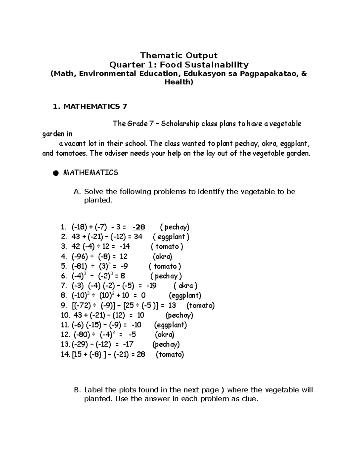 Thematic-Output - afsdafadssdaf - Thematic Output Quarter 1: Food ...