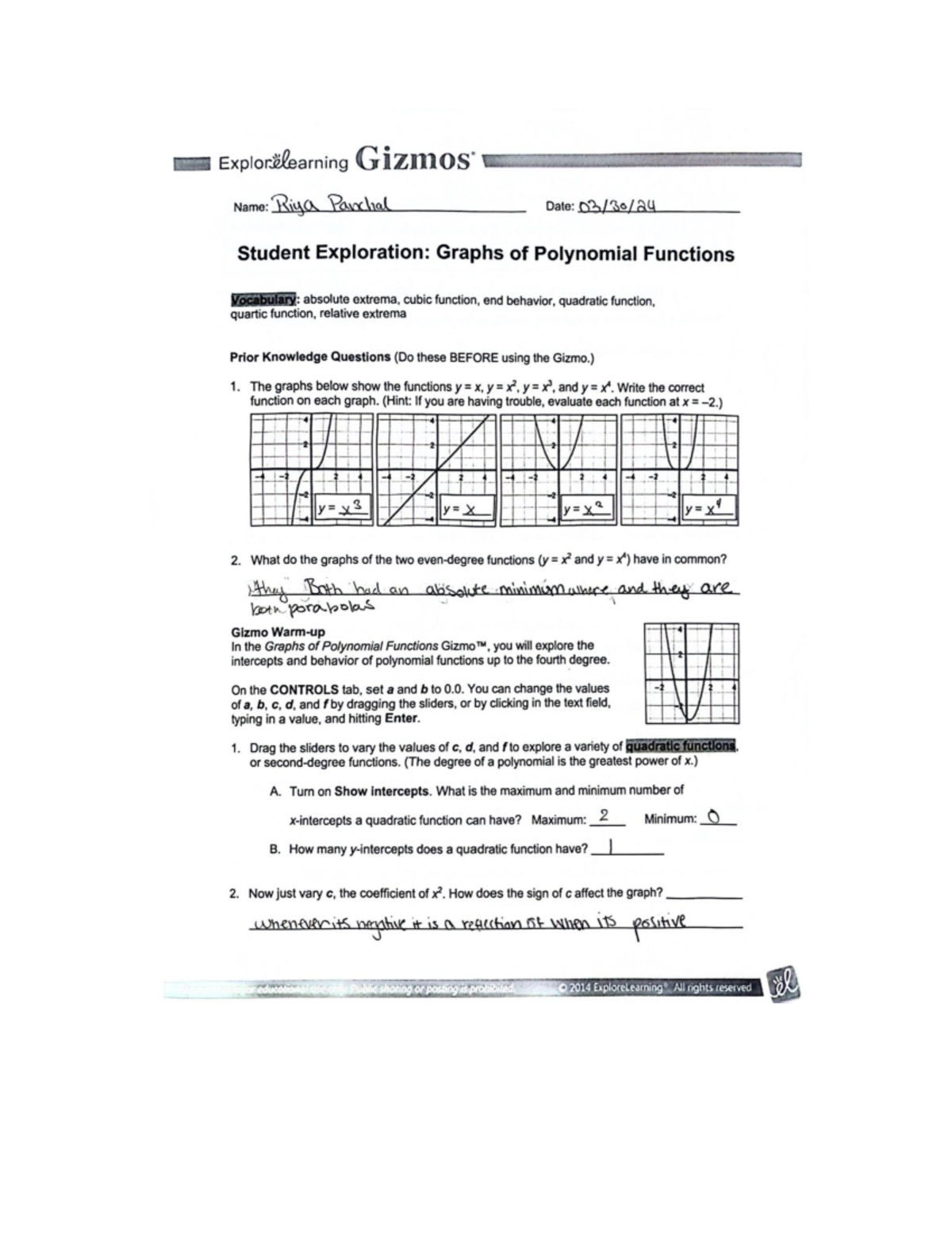 Unit 1 gizmo graph of polynomial functions - Studocu