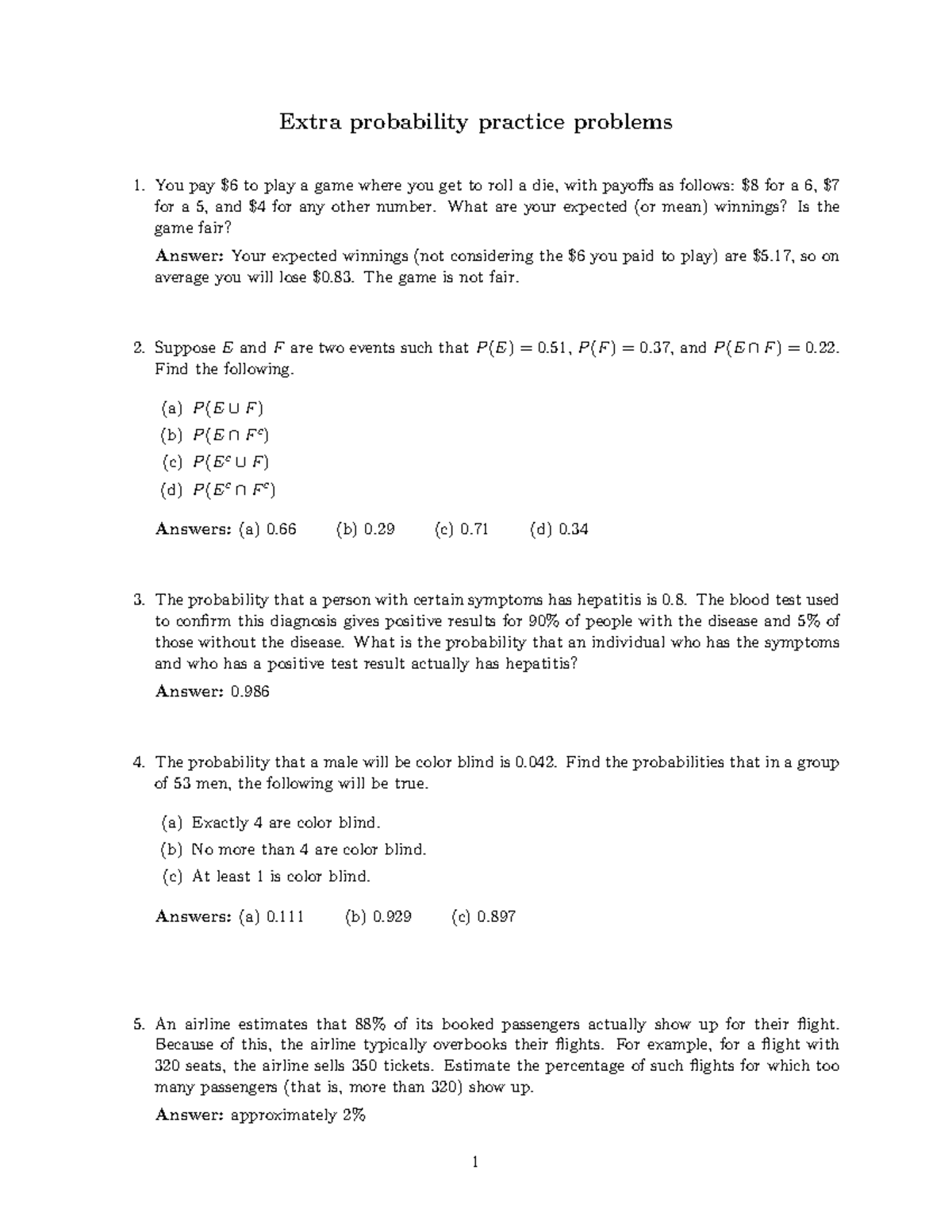 Probability Practice (Solutions) - Extra probability practice problems ...