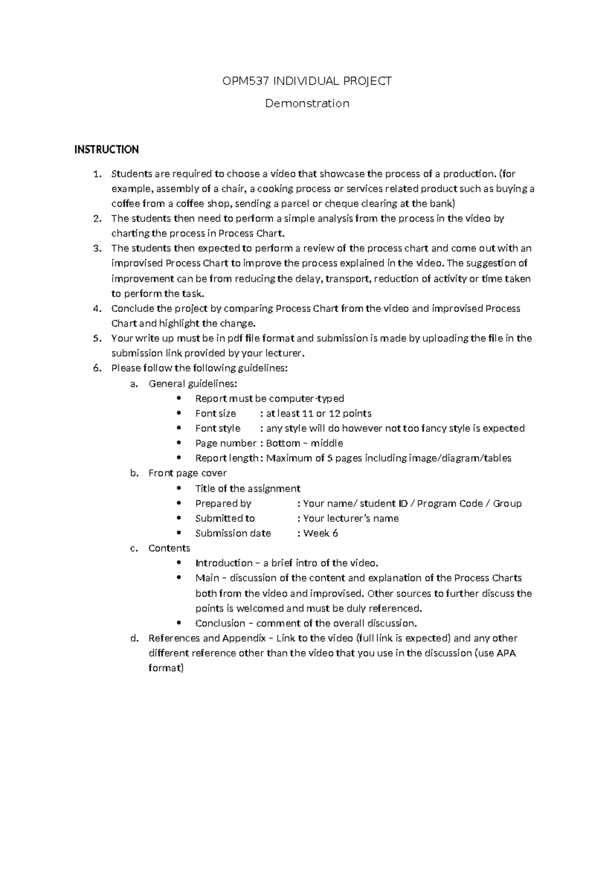 OPM537 Individual Project - OPM537 INDIVIDUAL PROJECT Demonstration ...