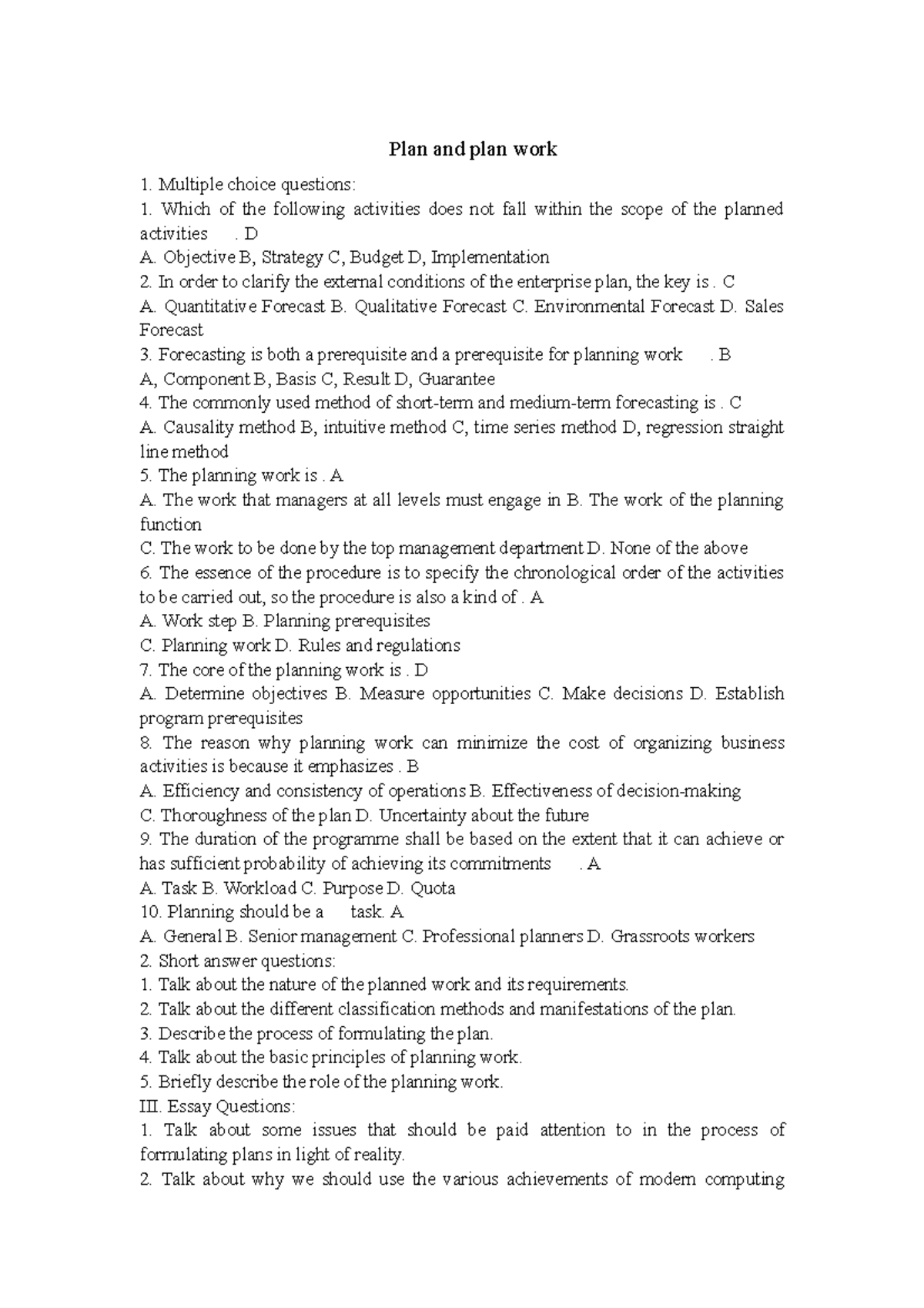 Plan and plan work - Summary of knowledge points - Plan and plan work ...