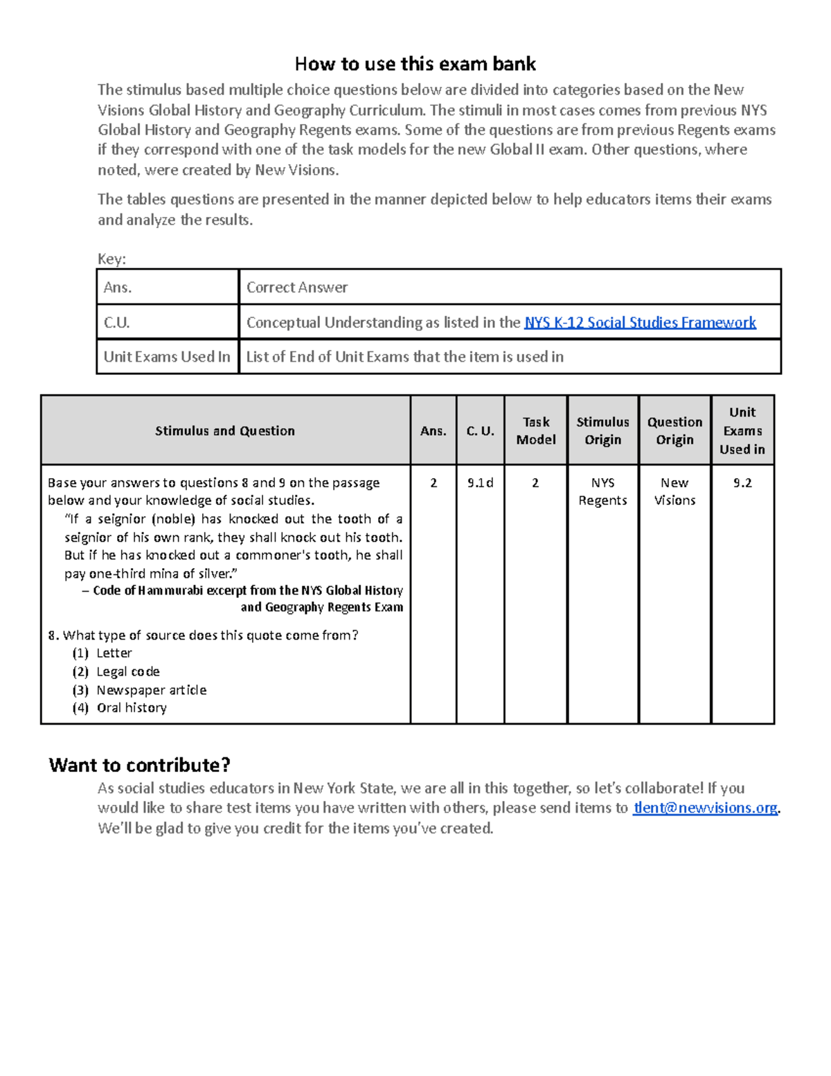 June 3 Regents Style Questions - How to use this exam bank The stimulus ...