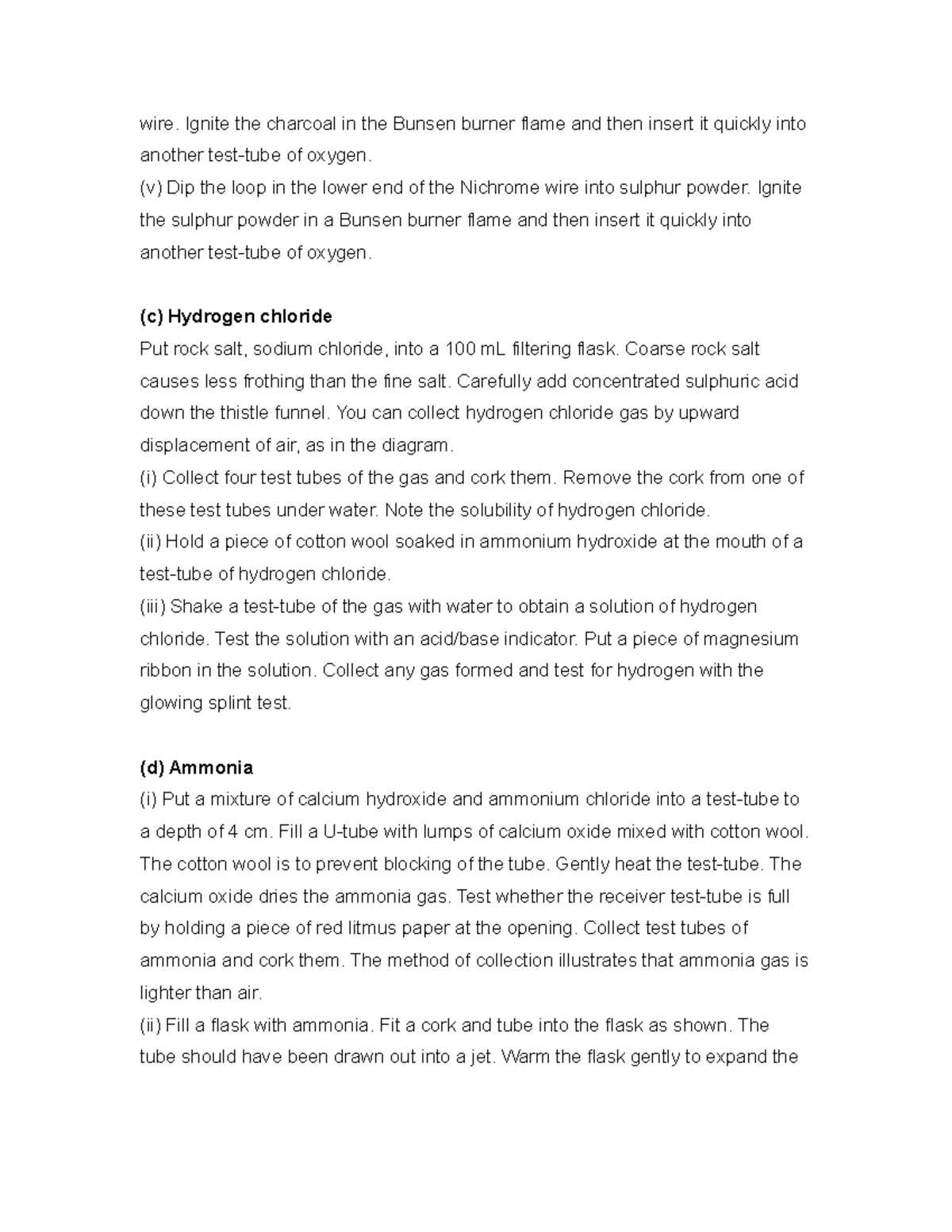Chemistry notes first part-4 - wire. Ignite the charcoal in the Bunsen ...
