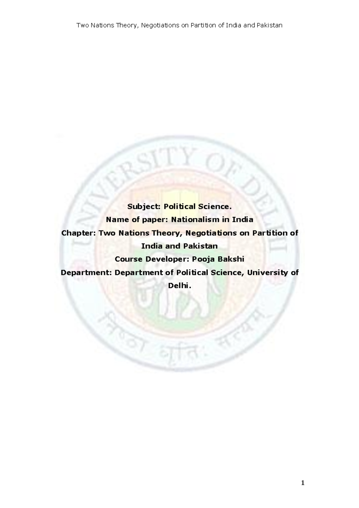 Two Nations Theory, Negotiations on Partition of India and Pakistan ...