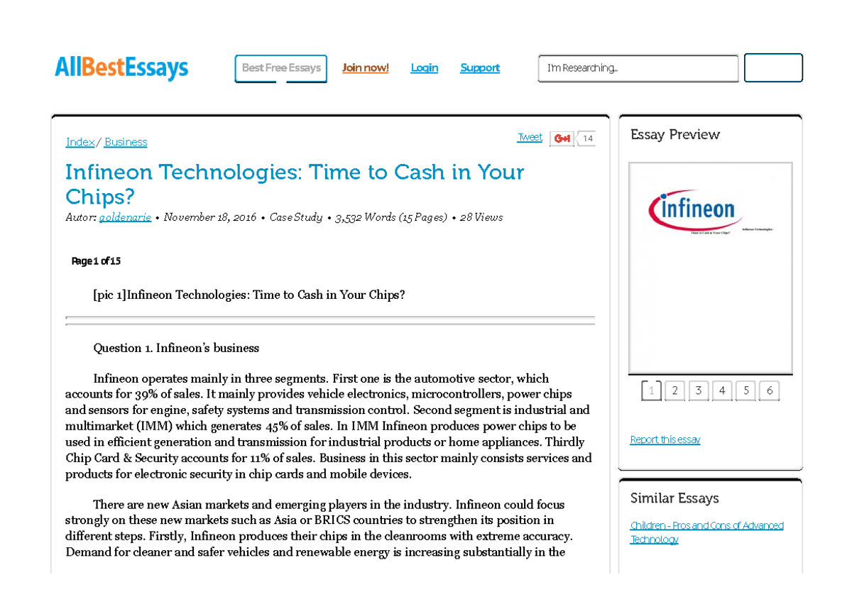 333533045 Infineon Technologies Case Study - Best Free Essays Join now ...