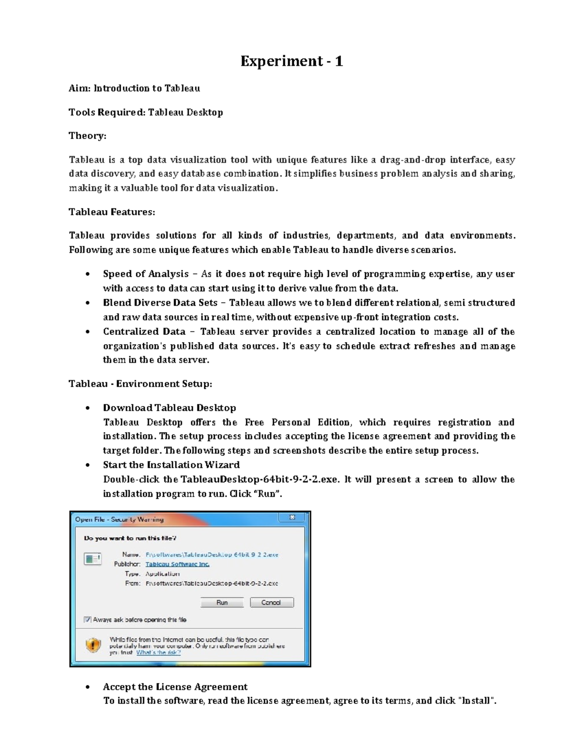Business In Data Analytics Experiment 1 Aim Introduction To Tableau Tools Required Tableau