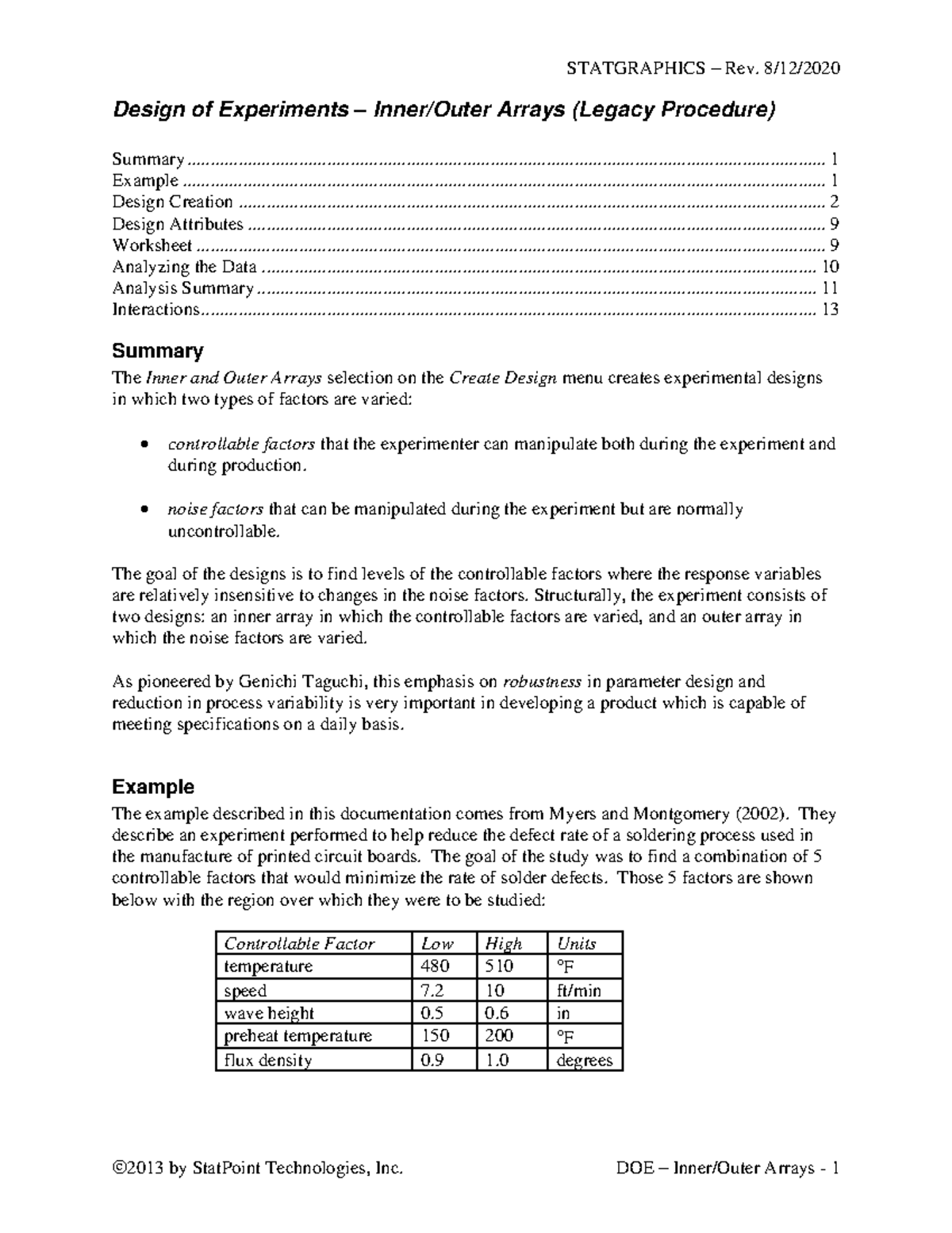 Doe Inner Outer Arrays Design Of Experiments Innerouter Arrays