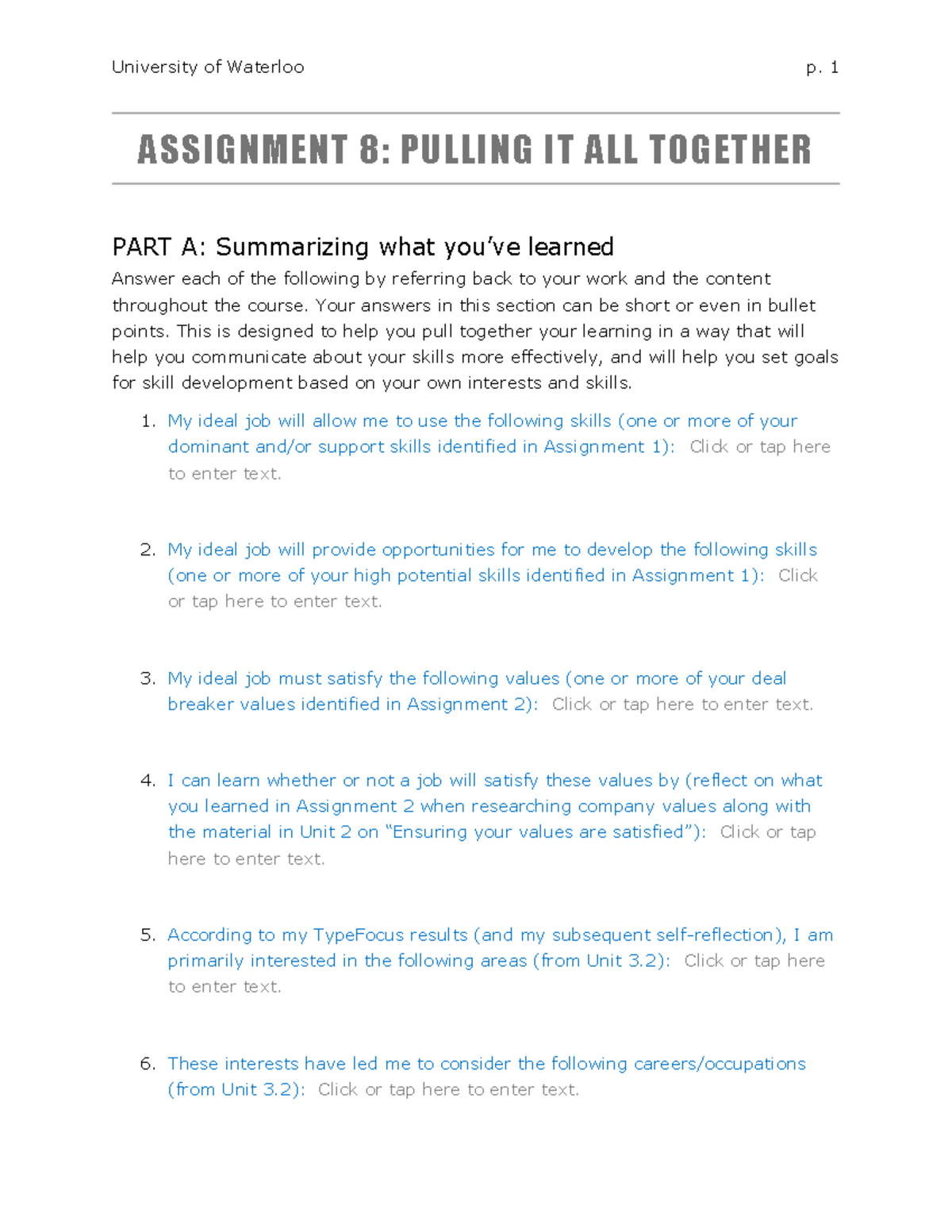 Assign 8A wrapping it up - University of Waterloo p. 1 ASSIGNMENT 8 ...