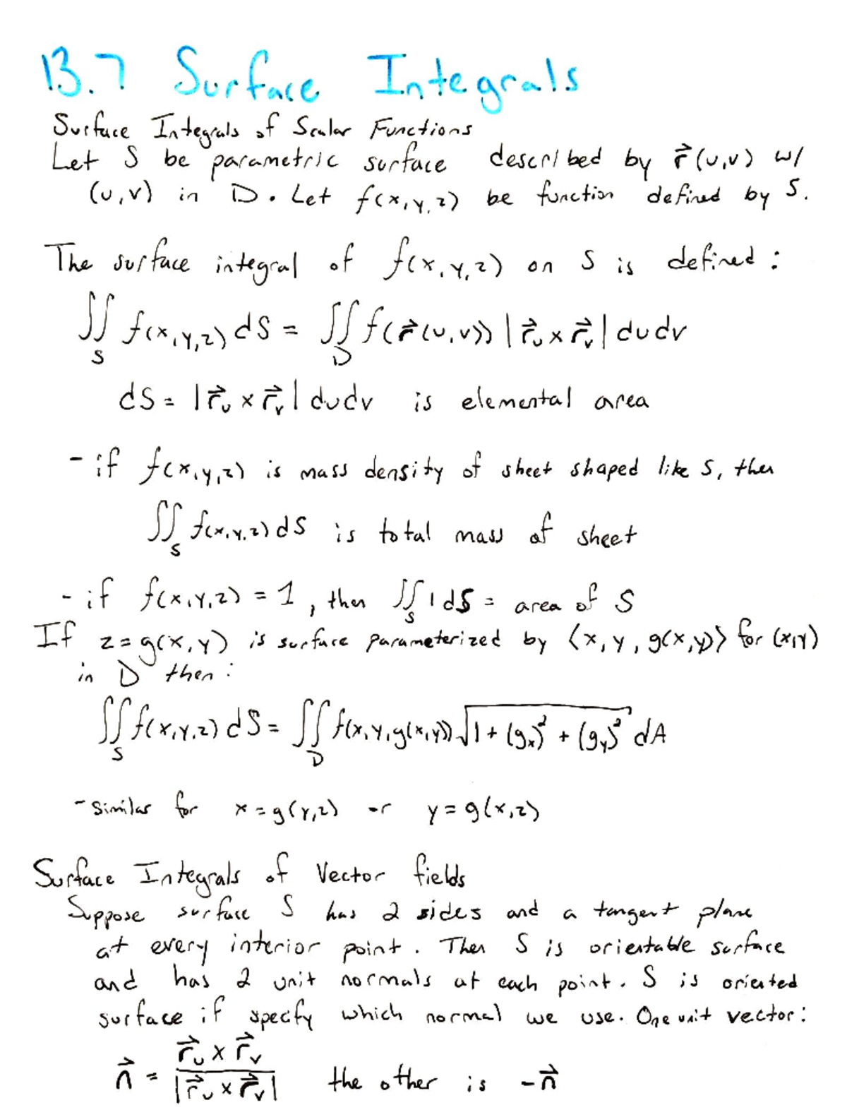 13.7 Surface Integrals - 13 Surface Integrals Surface Integrals of ...