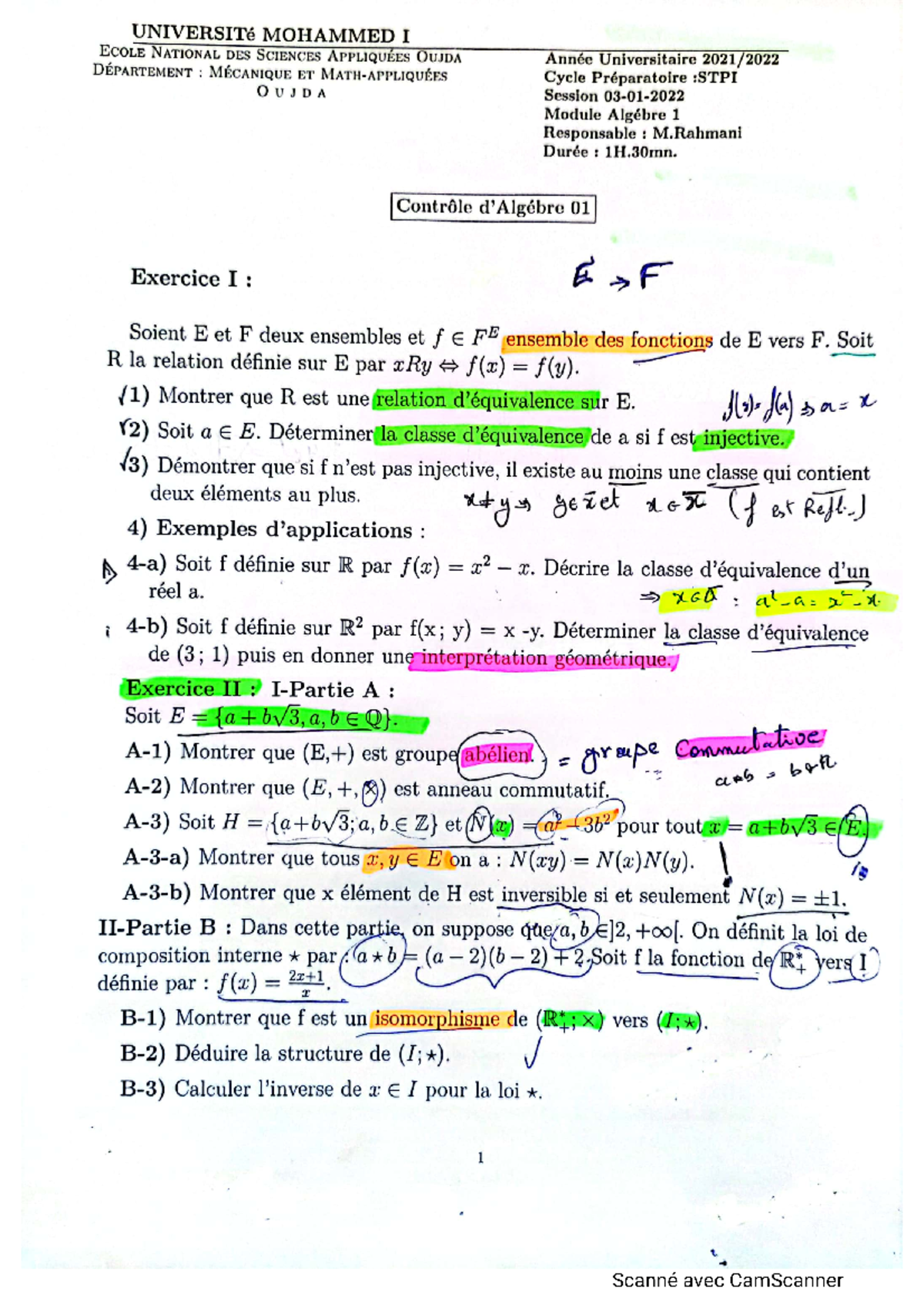 Exams S1 CP1 2022-2021 - Exercice corrigé 100% 20/20 bb Exercice ...