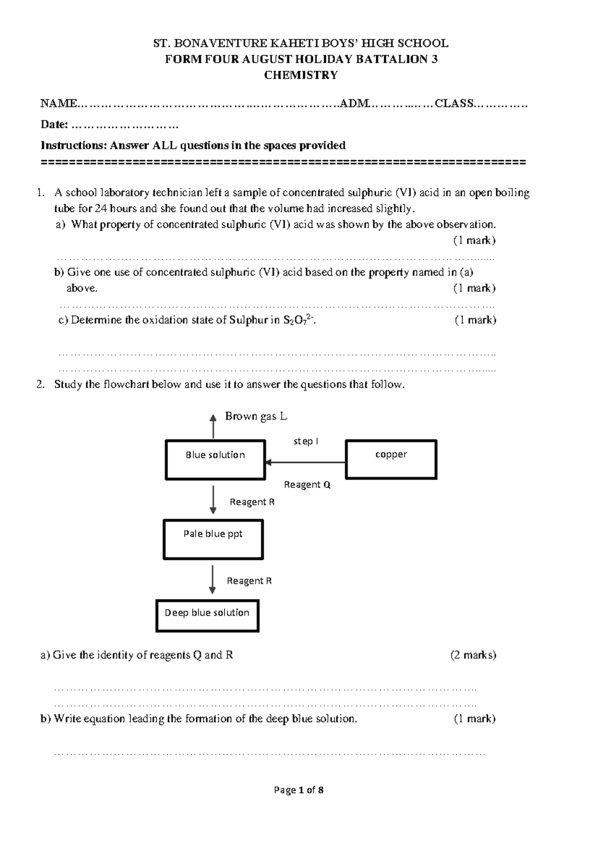 Chemistry Battalion 3 - Class Assignment - ST. BONAVENTURE KAHETI BOYS ...
