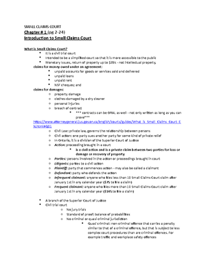 Small claims court Final test notes - SMALL CLAIMS COURT – FINAL TEST ...