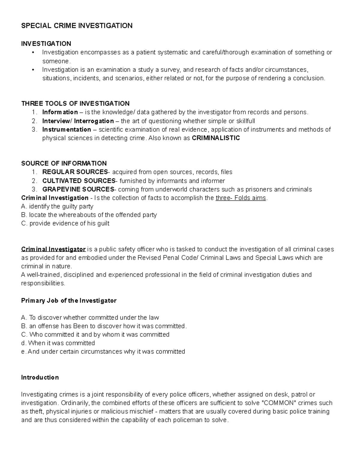 Special Crime Investigation H - SPECIAL CRIME INVESTIGATION ...