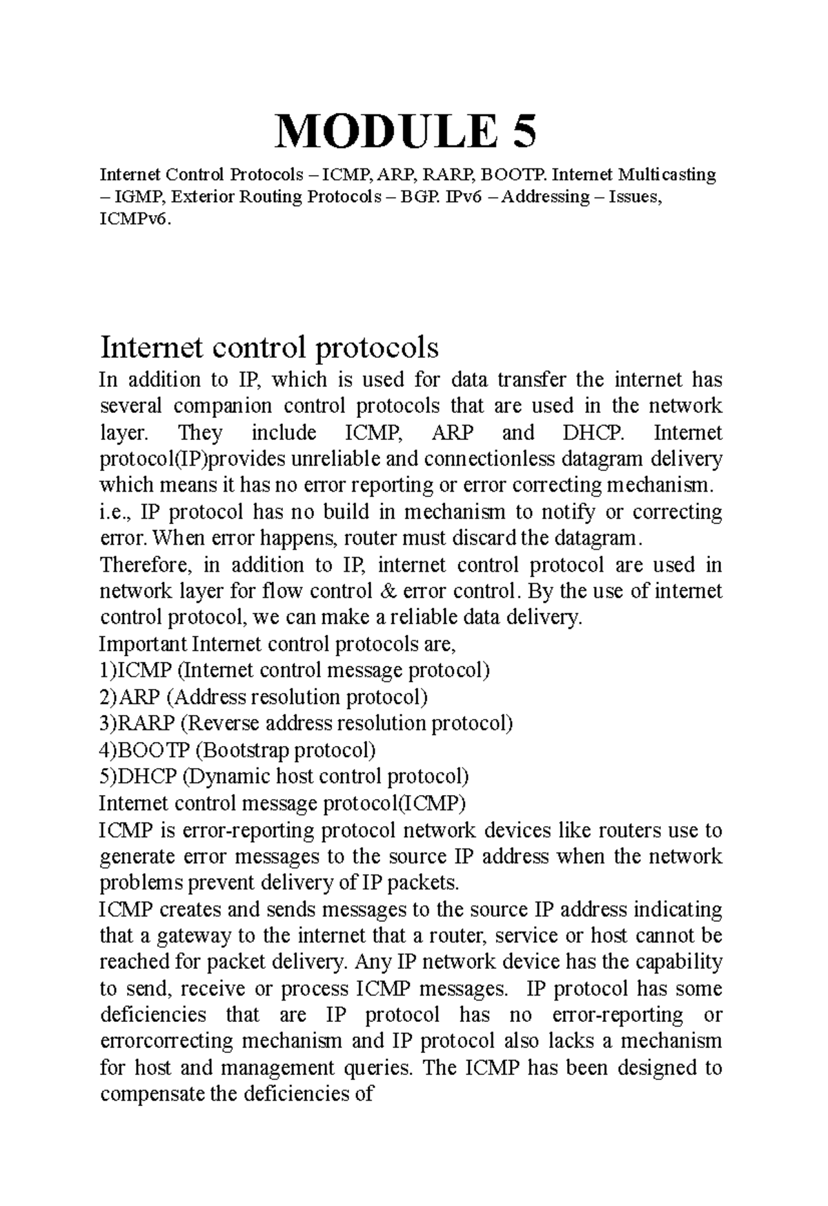 Computer network module-5 - MODULE 5 Internet Control Protocols – ICMP, ARP, RARP, BOOTP ...