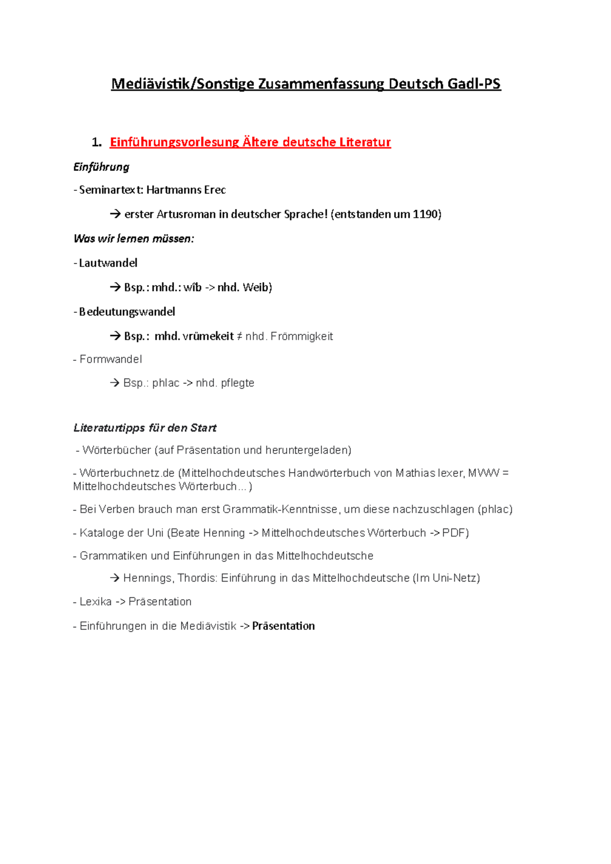 Mediäviszik - Mediävistik/Sonstige Zusammenfassung Deutsch Gadl-PS 1 ...